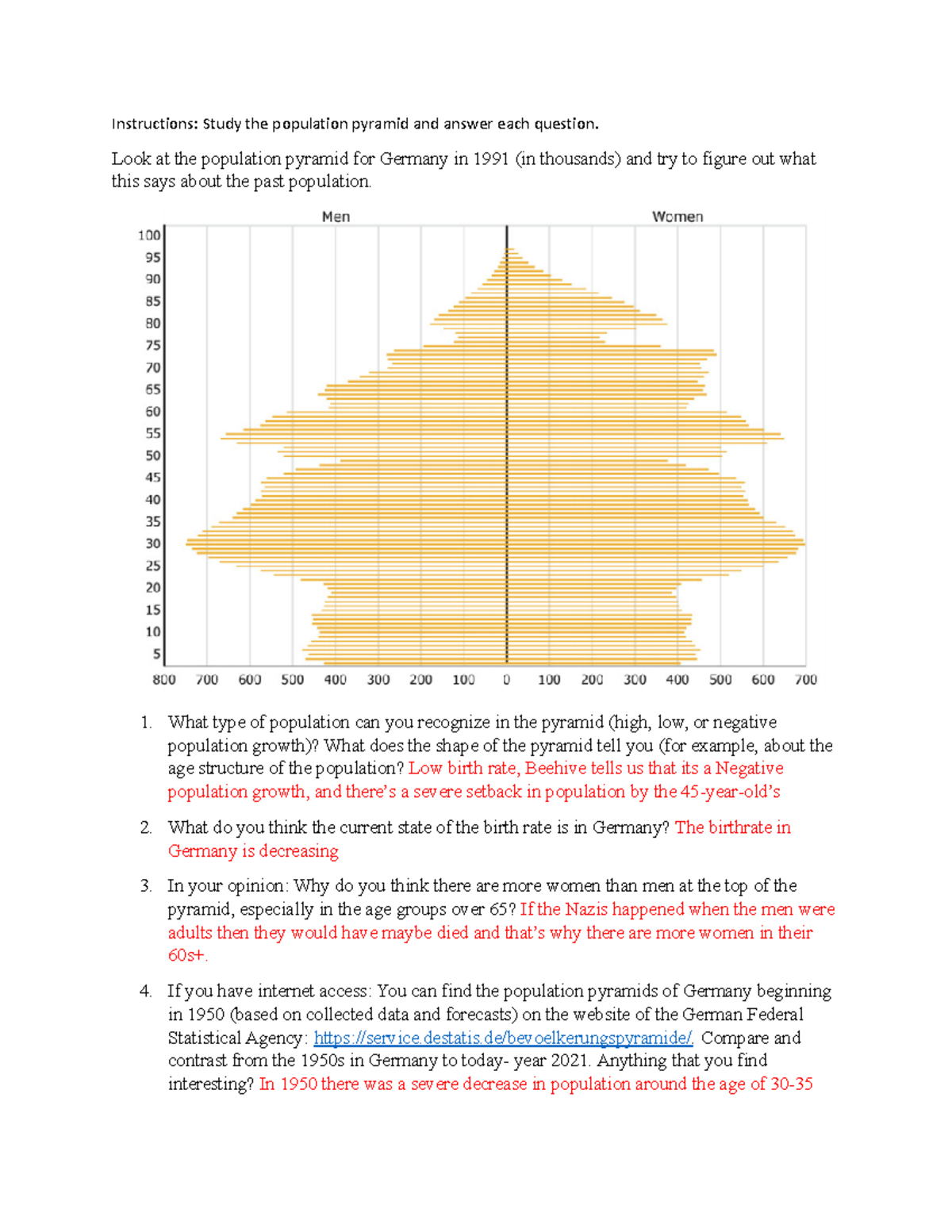 Population Pyramid - Instructions: Study the population pyramid and ...