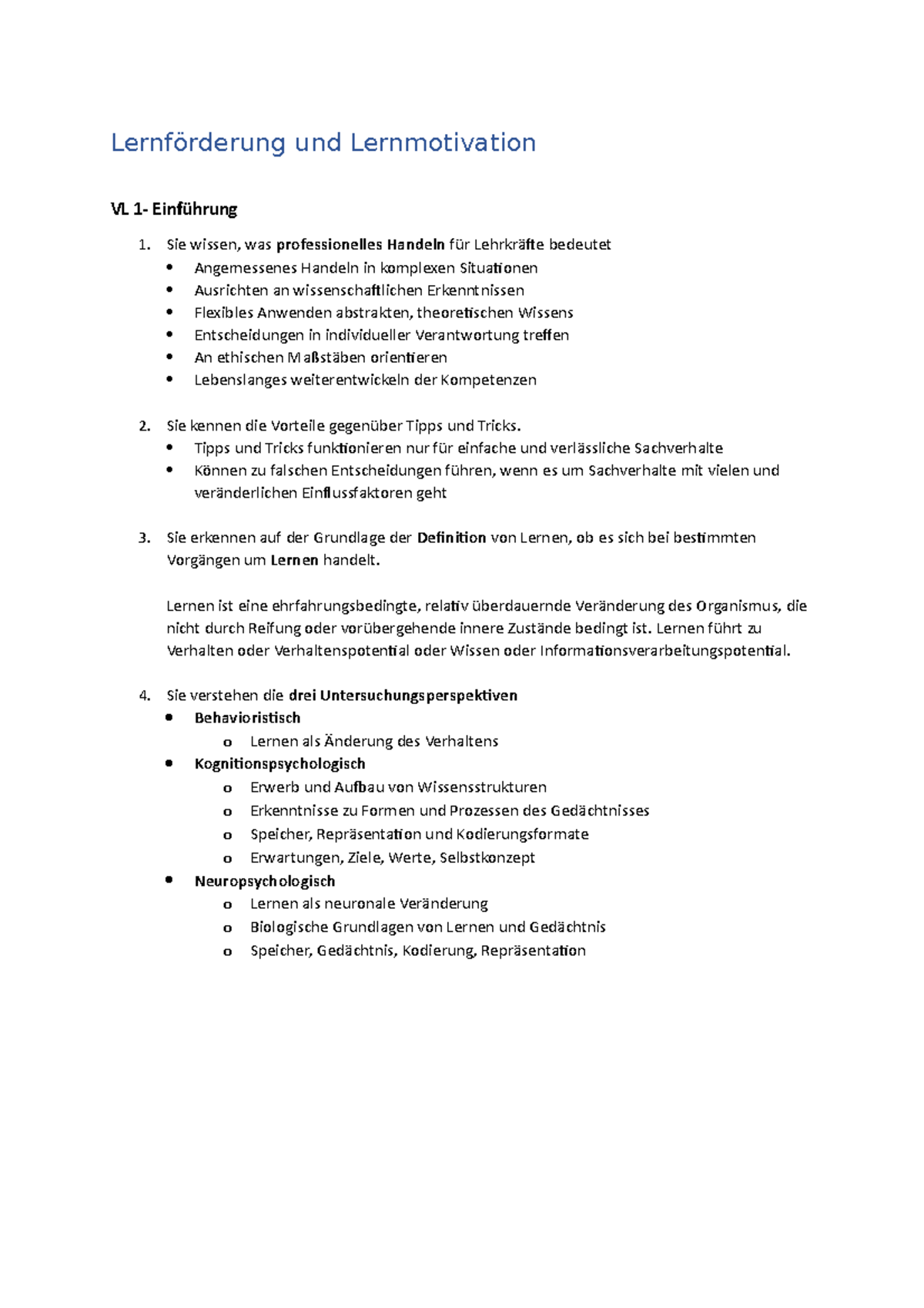 Lernförderung und Lernmotivation- Zusammenfassung - Lernförderung und ...