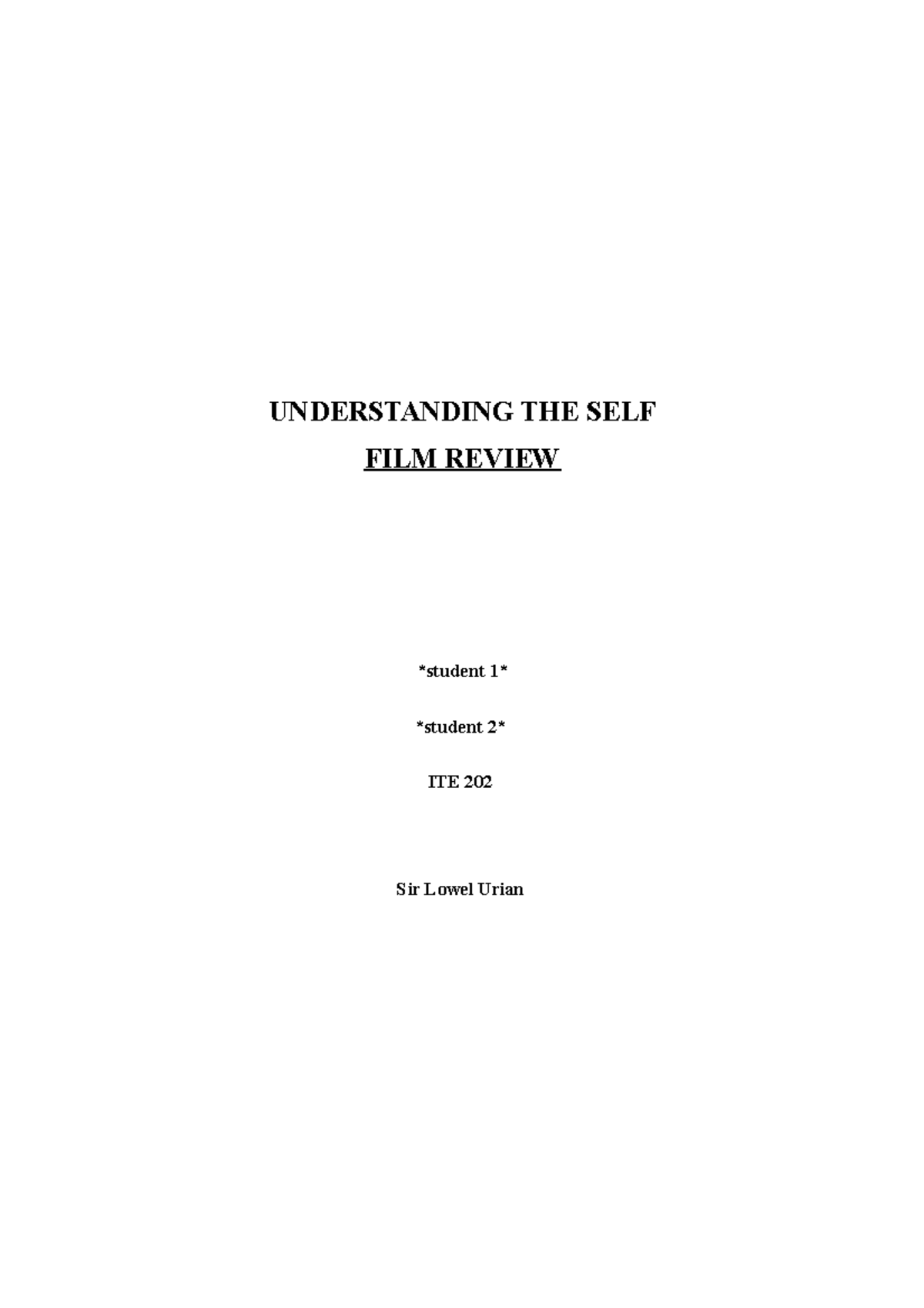 Film Review Templates for College Student - UNDERSTANDING THE SELF FILM ...