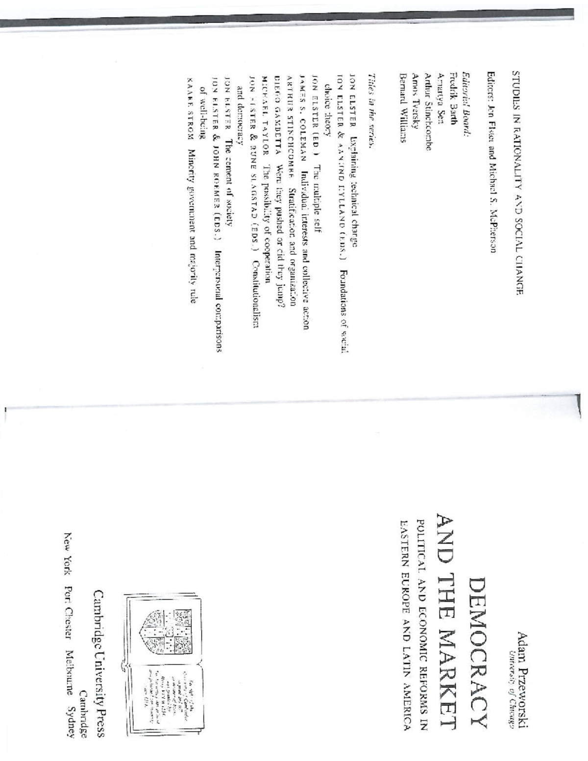 Adam Przeworski Democracy and the market 3 - POLI 109 - Studocu