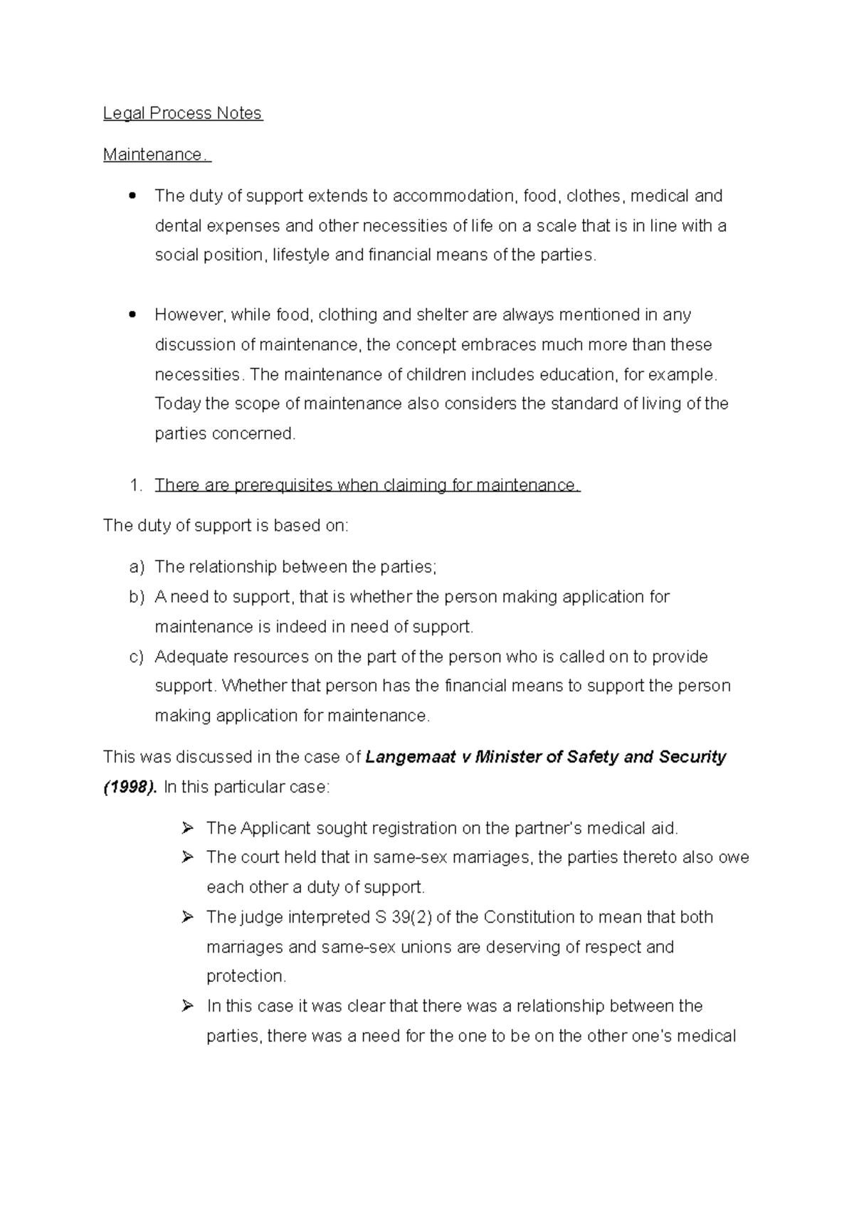 Maintenance Notes 1 - Legal Process Notes Maintenance. The duty of ...
