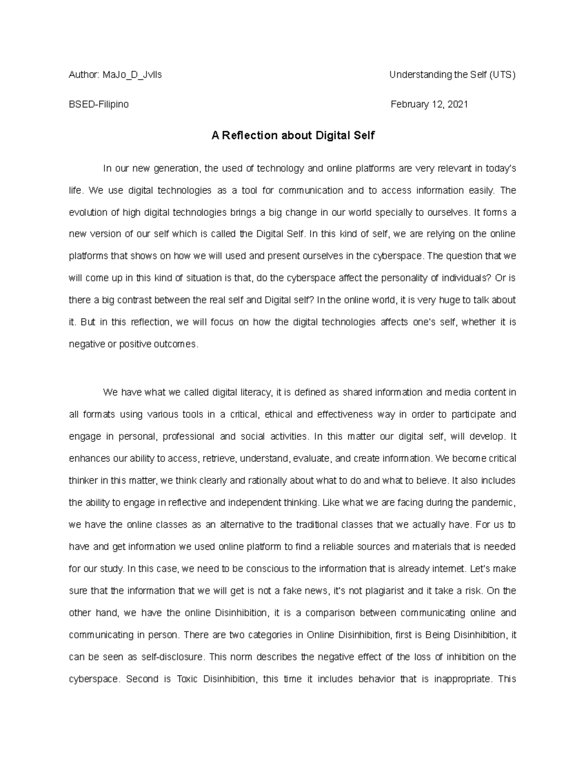 Digital Self Reflection - Author: MaJo_D_Jvlls Understanding the Self ...