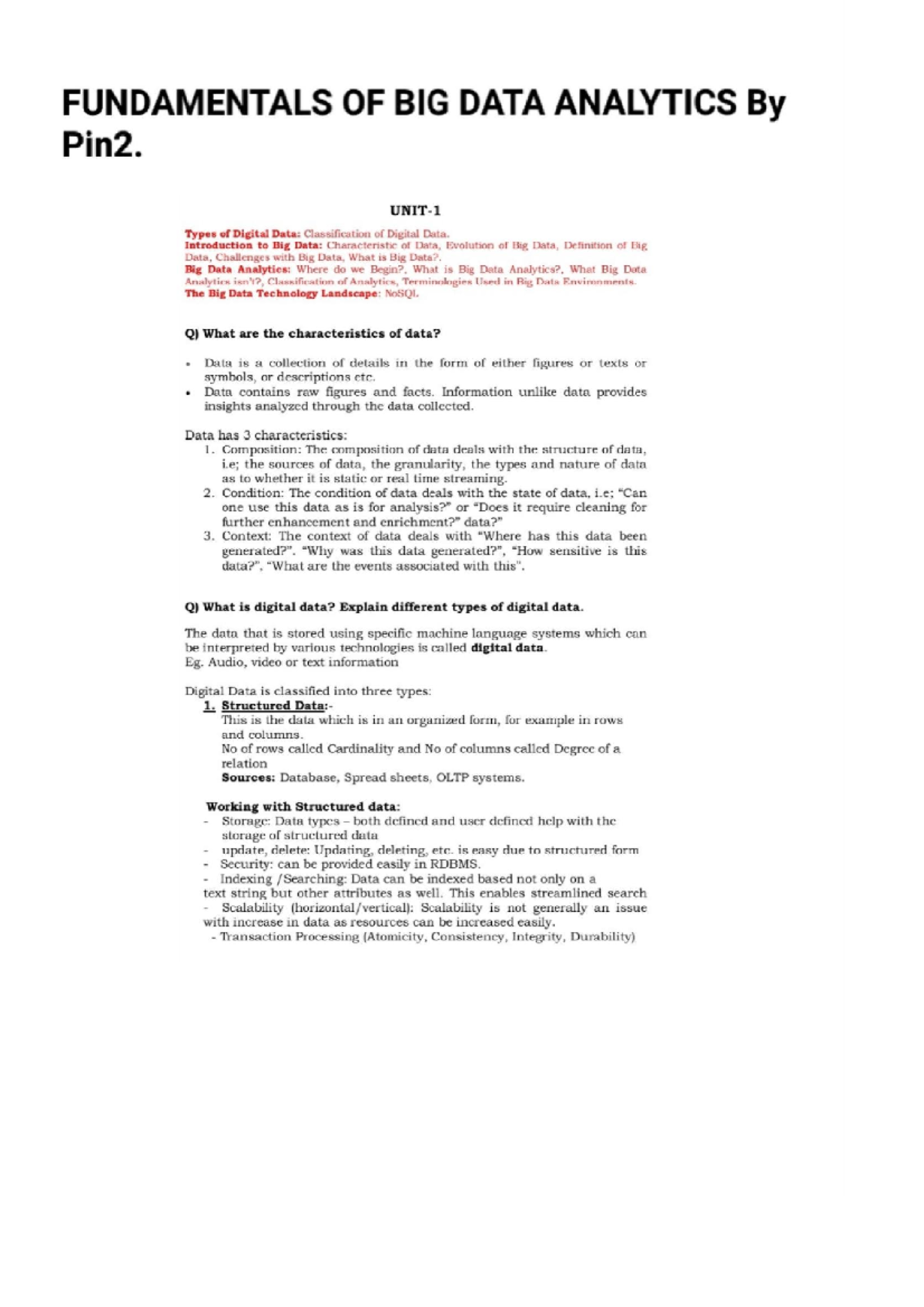 CS411 Fundamentals OF BIG DATA Analytics By Pin2. document-1 ...