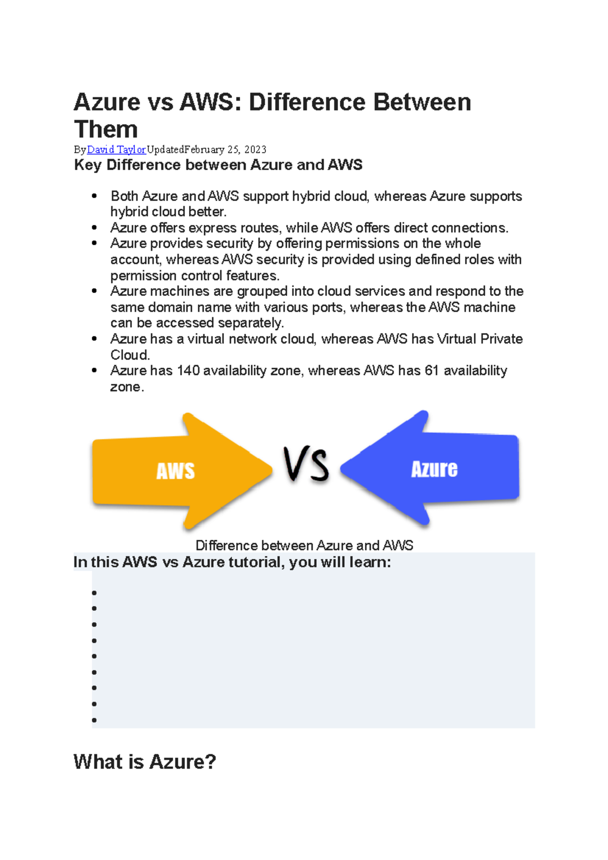 Azure vs AWS - Azure offers express routes, while AWS offers direct ...