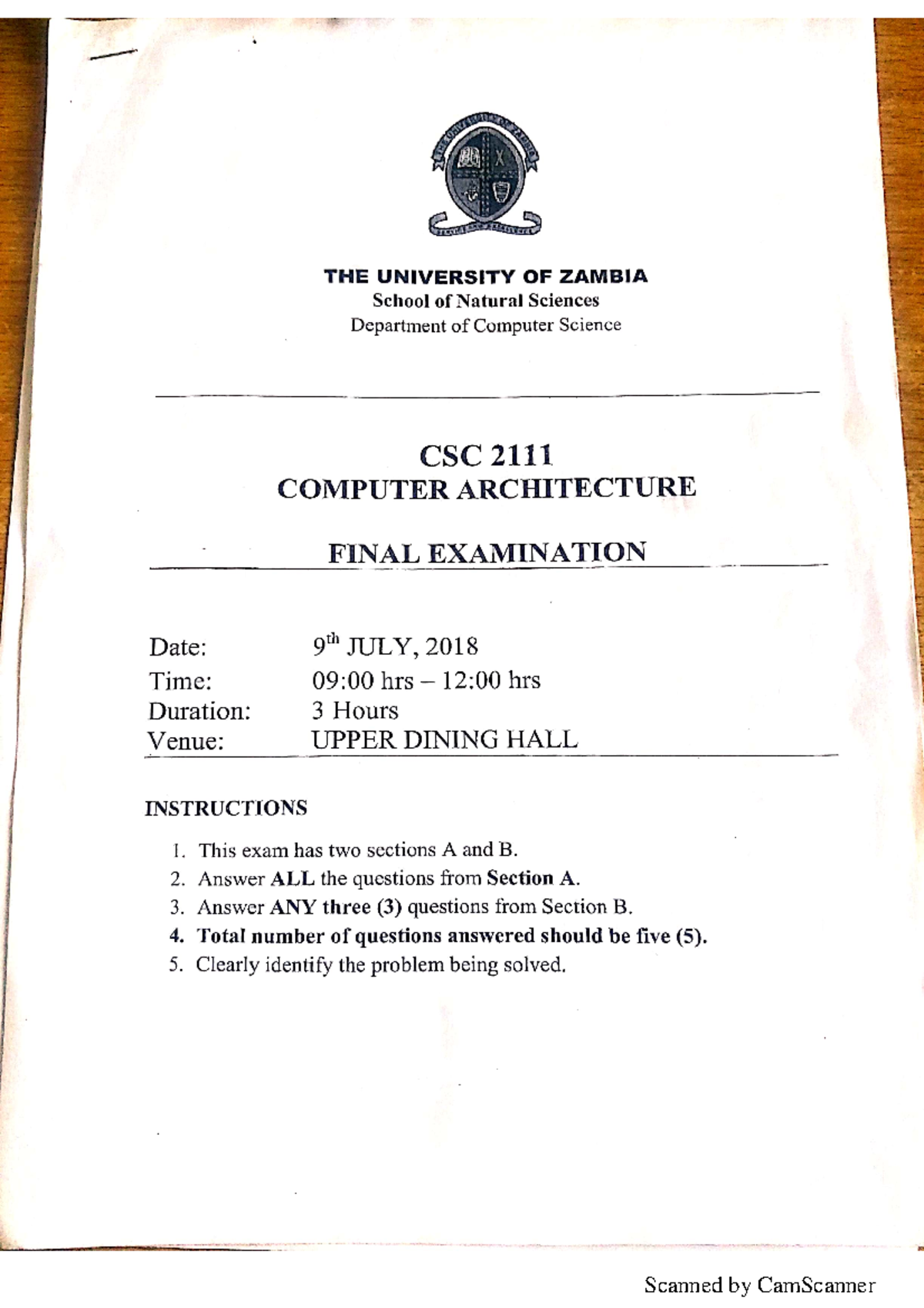 CSC2111 2018 FE - Final Exam Paper - Computer Architecture ...