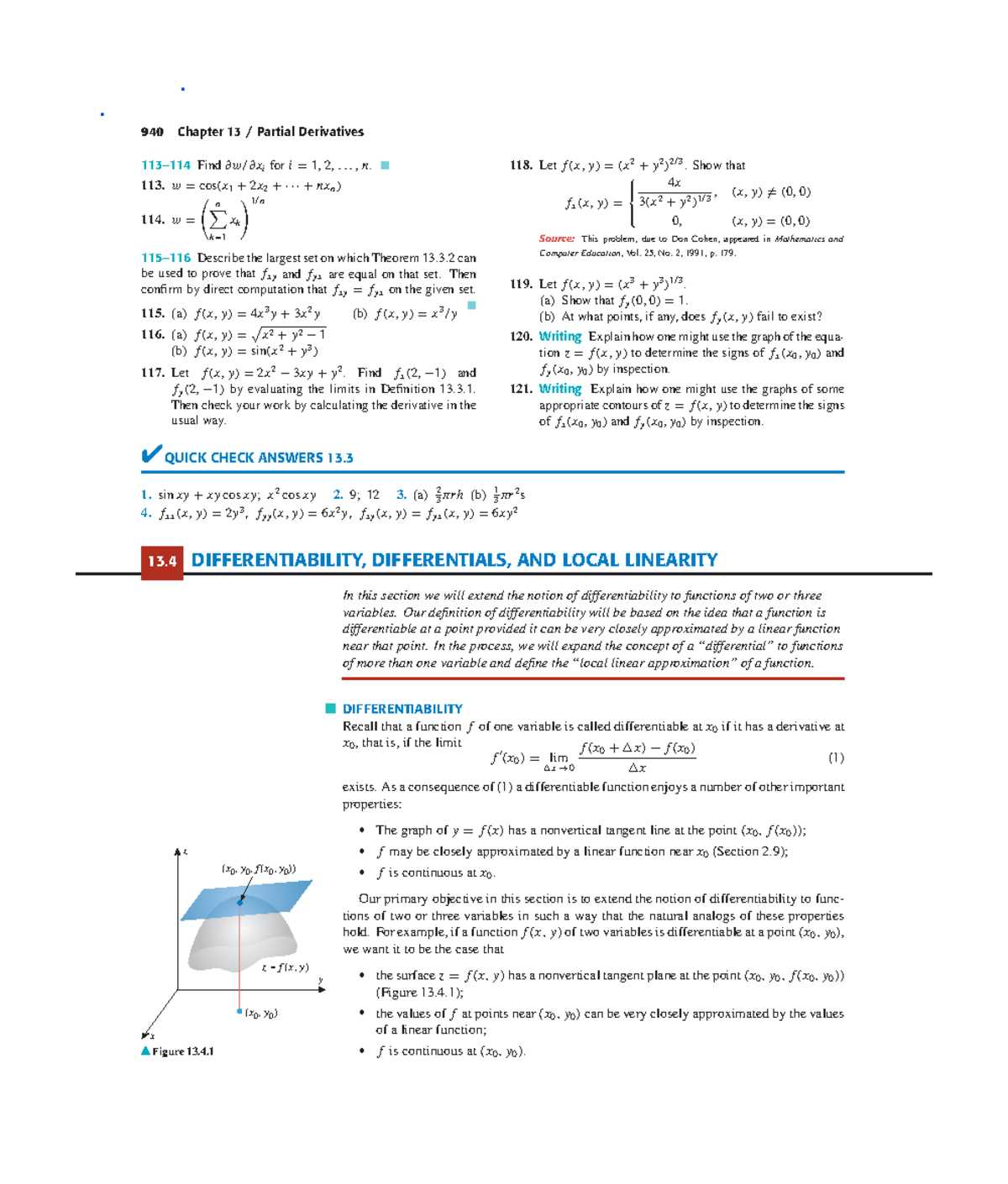Math work ch13-3 - Math work - 940 Chapter 13 / Partial Derivatives 113–114 Find ∂w/∂xi for i ...