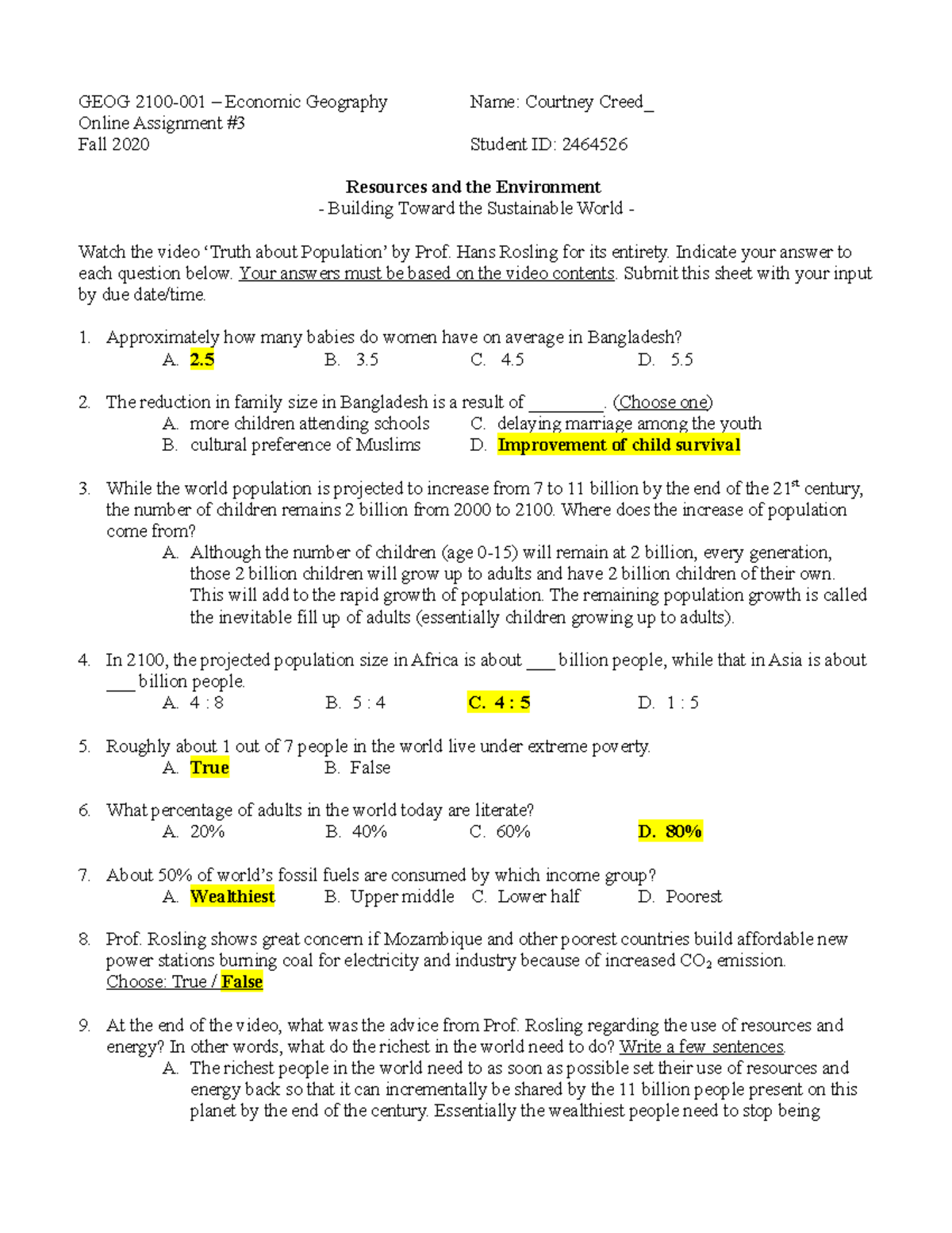 Online Assignment 3 - N/A - GEOG 2100-001 – Economic Geography Name ...
