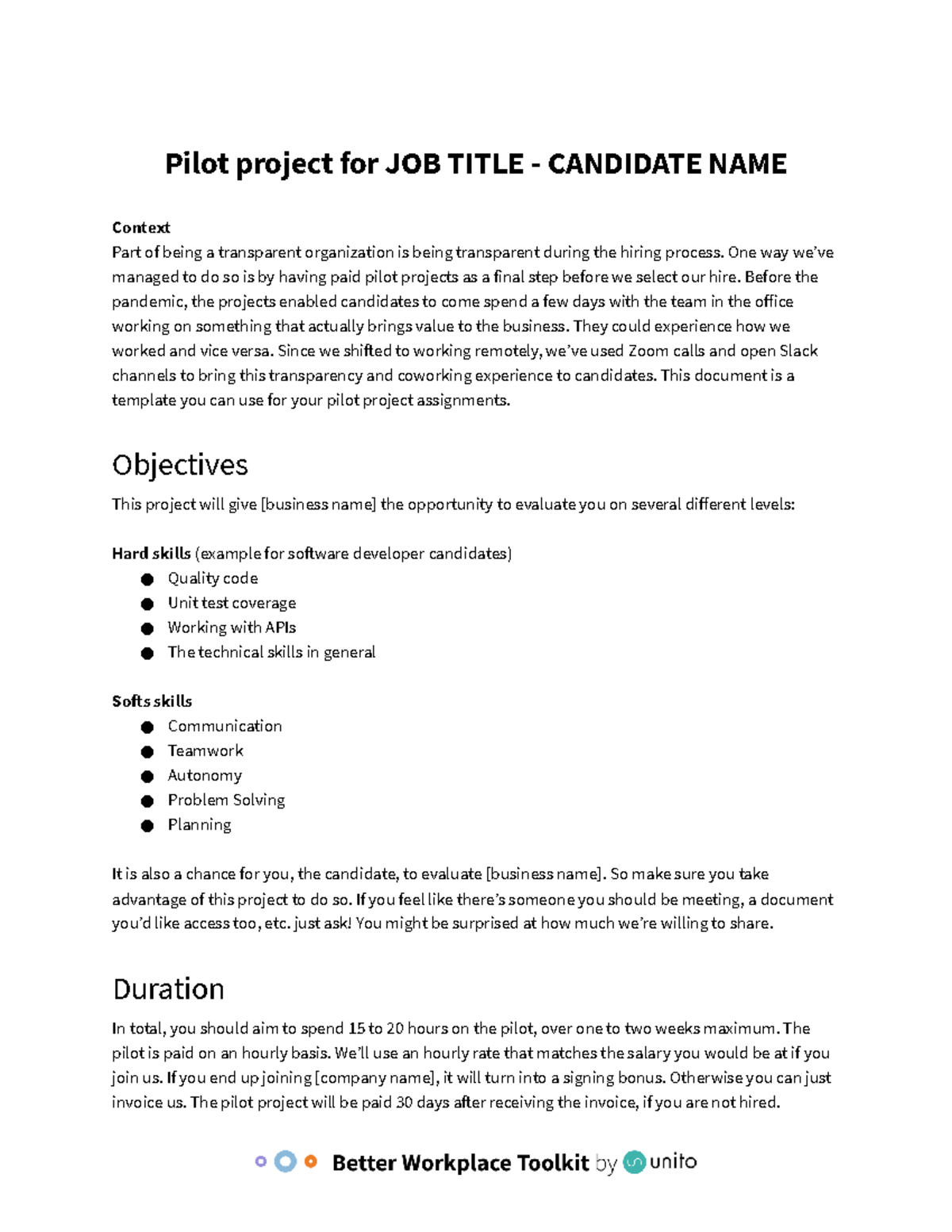 Pilot Projects for Job Applicants Template - Pilot project for JOB ...