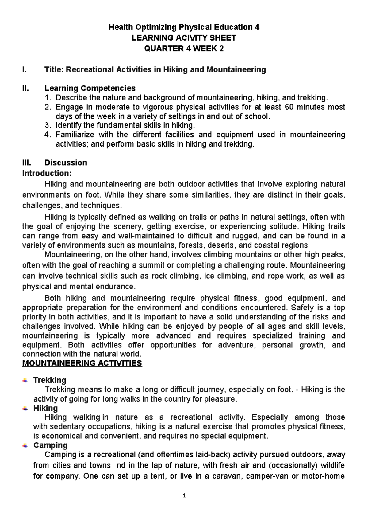 HOPE 4 WEEK 2 - Physical Educ week 3 - Health Optimizing Physical ...