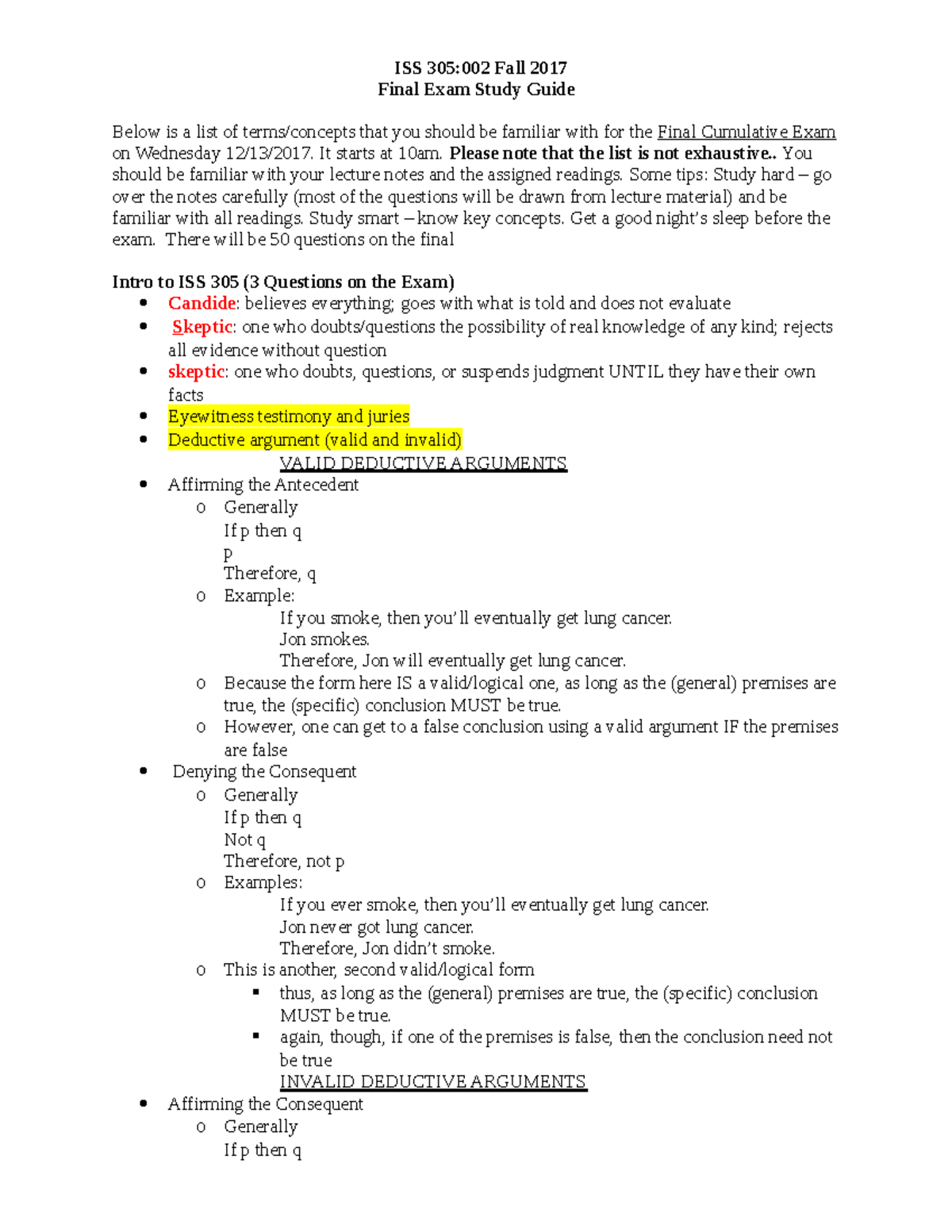 ISS 305 Final Exam Study Guide - ISS 305:002 Fall 2017 Final Exam Study Guide Below is a list of ...