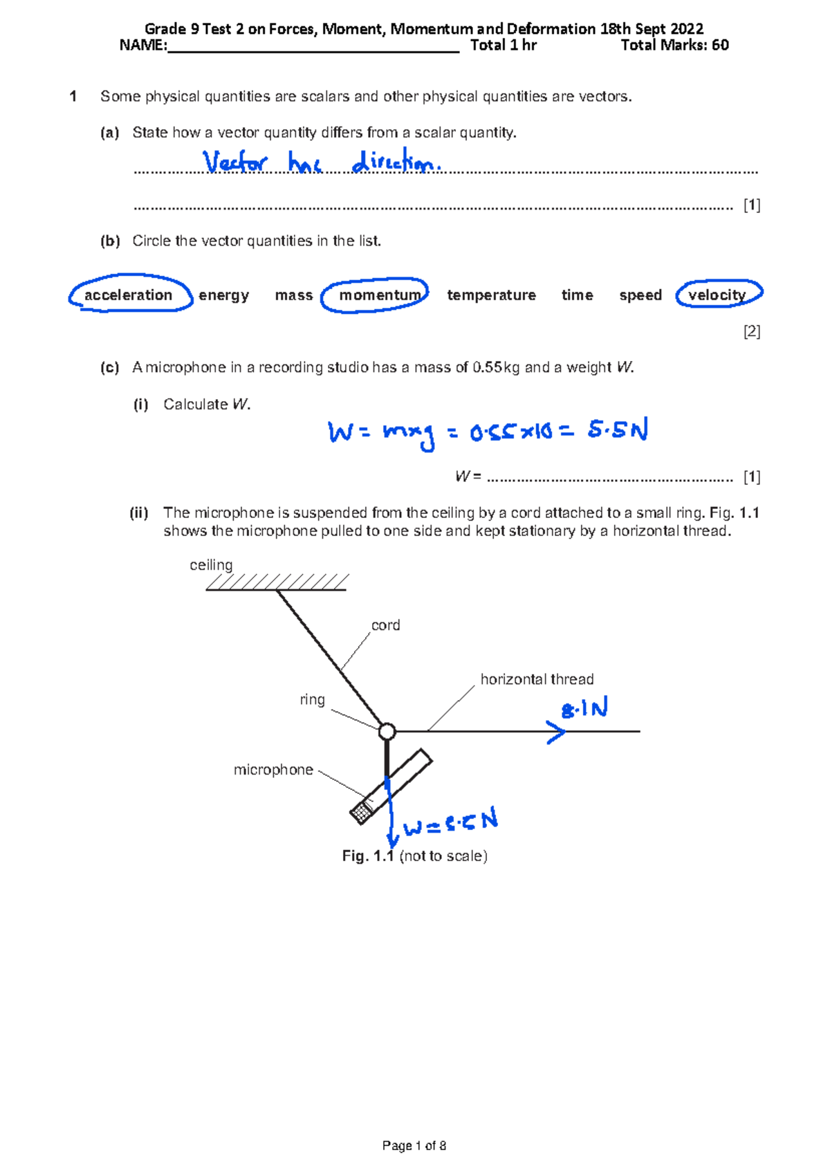 Physics: Forces, Momentum, Moments and Deformation - 1 Some physical ...