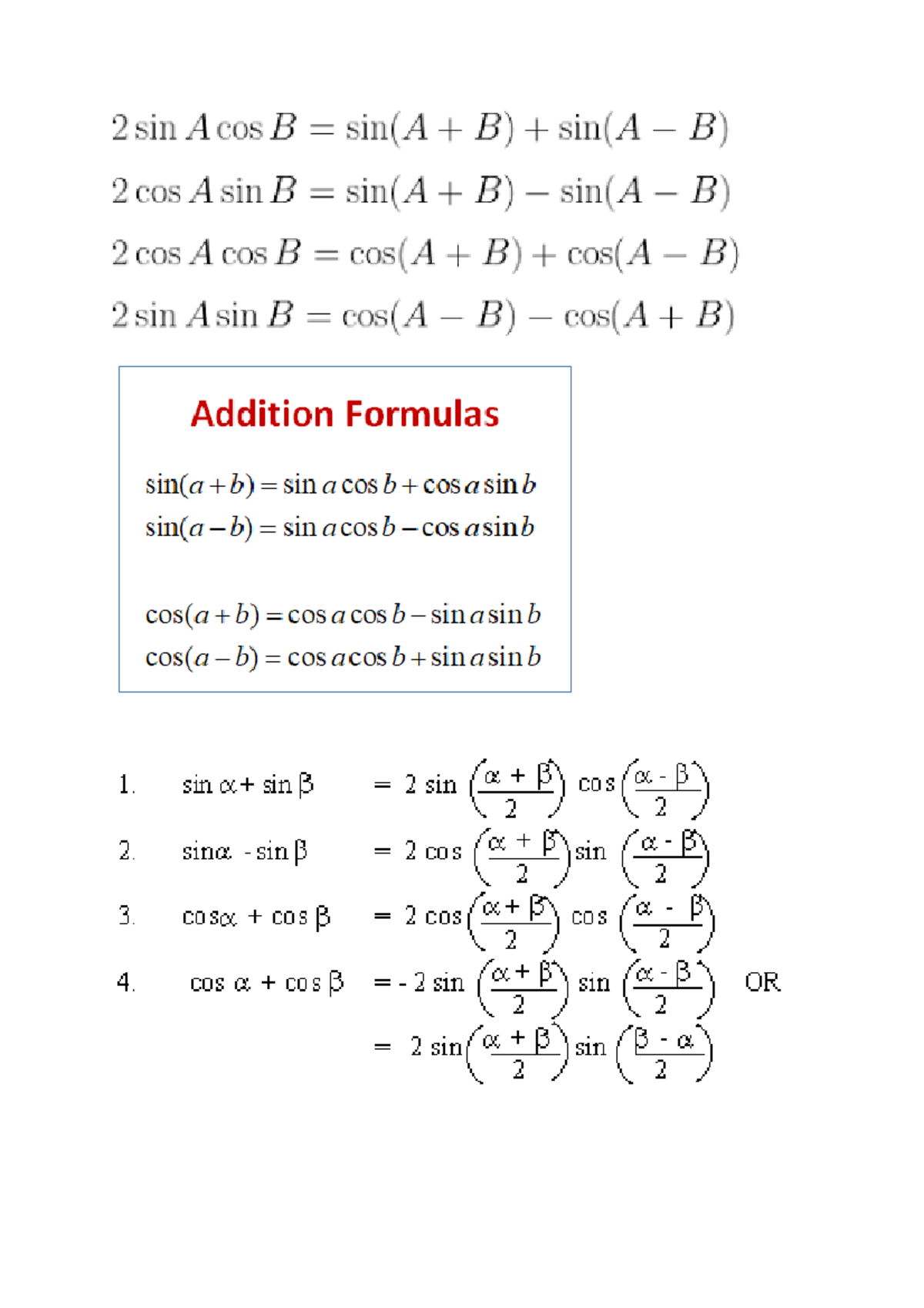 Formulas for maths useful for calculations - 101 - Studocu
