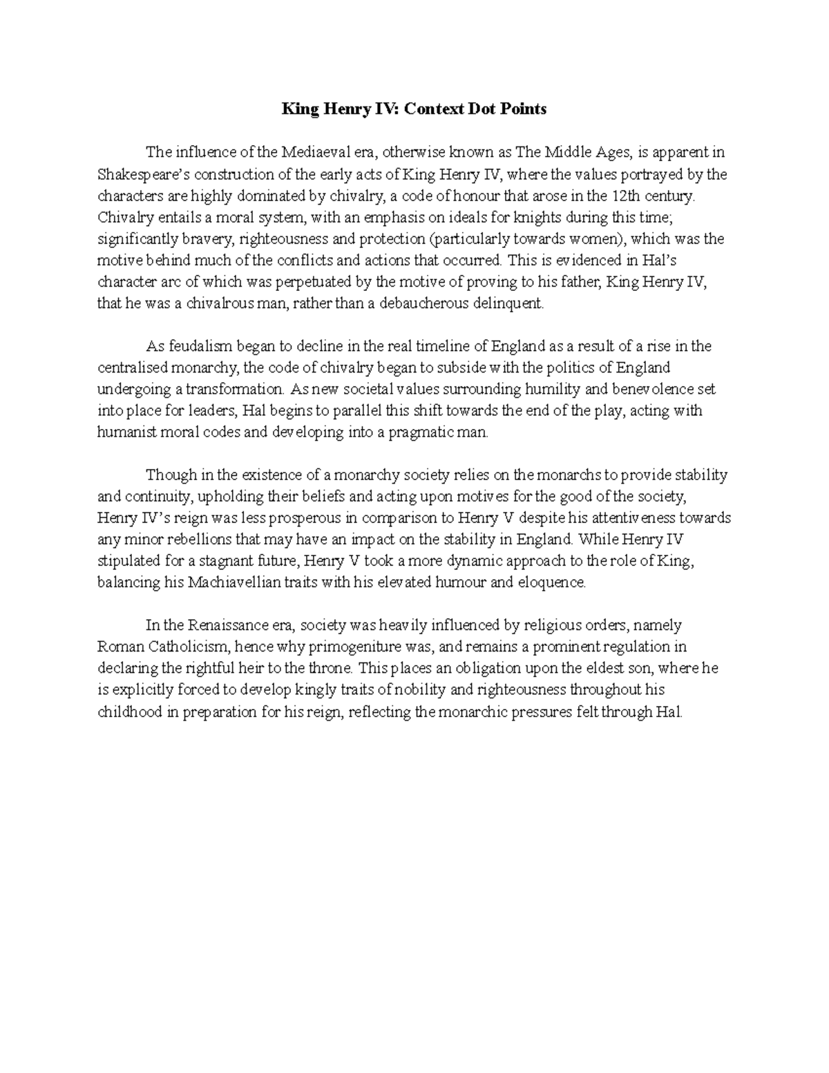 King Henry IV Pt 1 Context - King Henry IV: Context Dot Points The ...