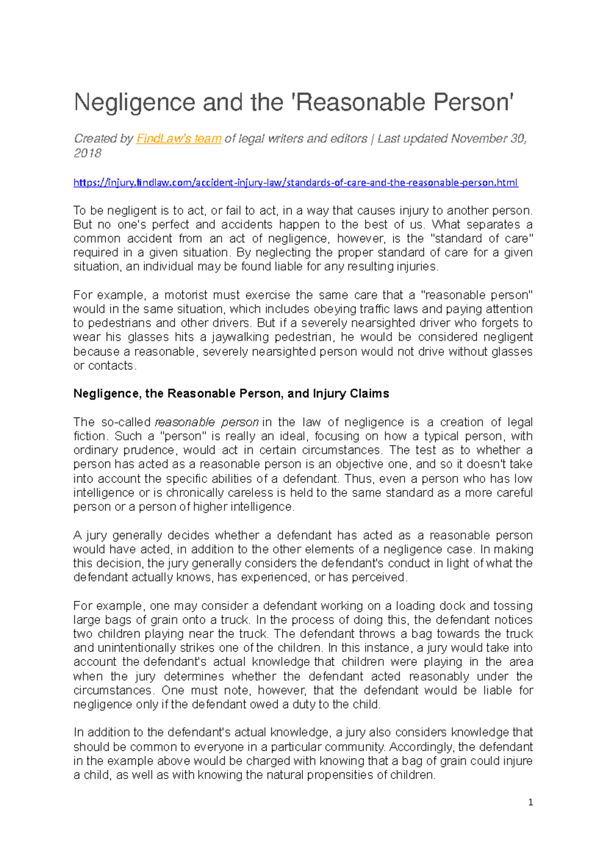 Negligence and the Reasonable Person - Negl igence and the 'Reasonable ...