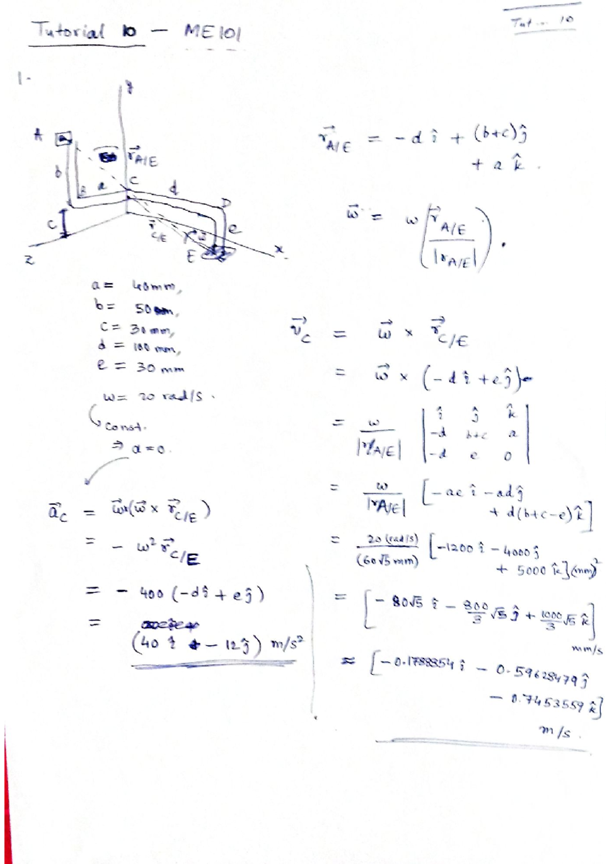 Tut10 me101 - Tutorial - Tat 10 Tutorial 10- ME101 1. A ( ATE = - di ...