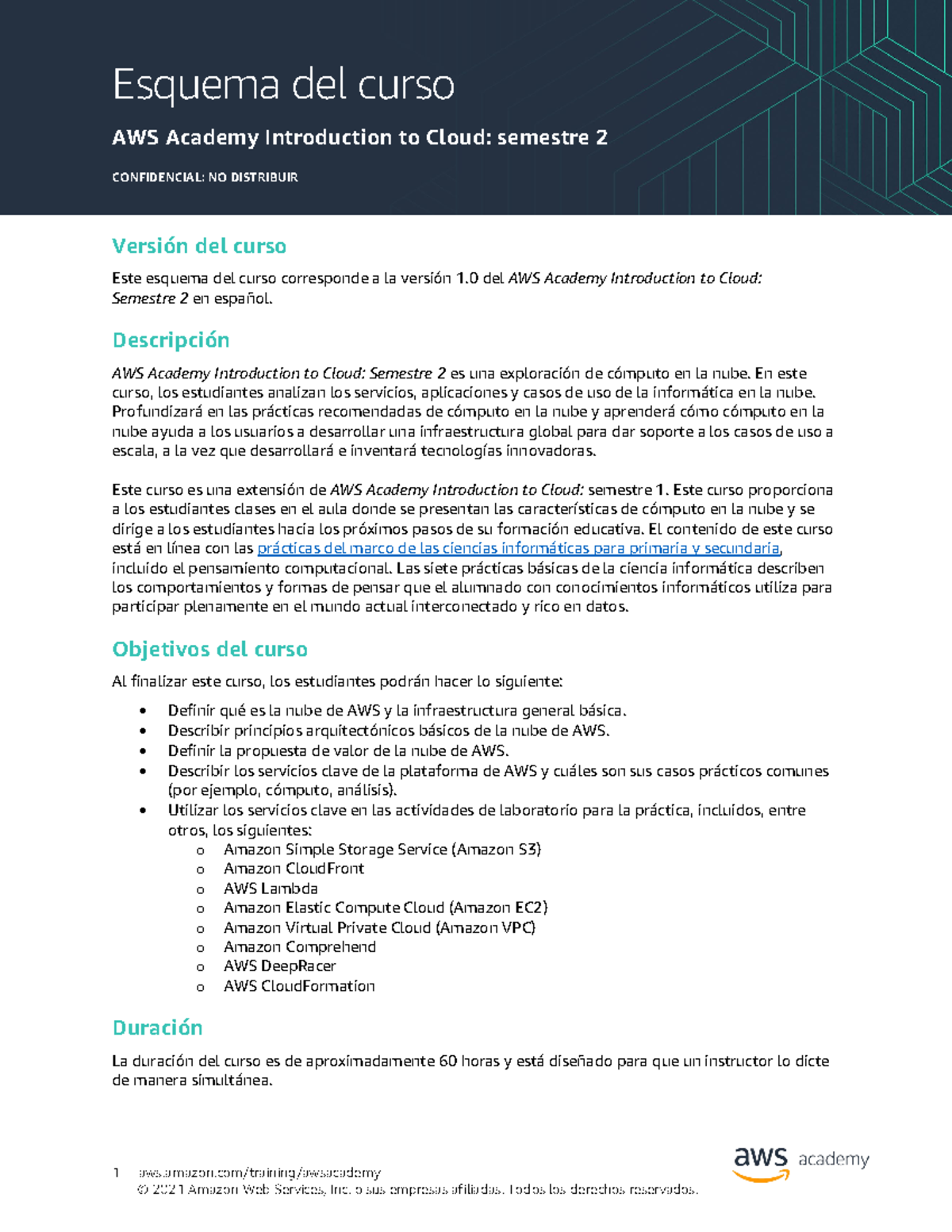 AWS Academy Introduction to Cloud- Semester 2 Course Outline [Spanish ...