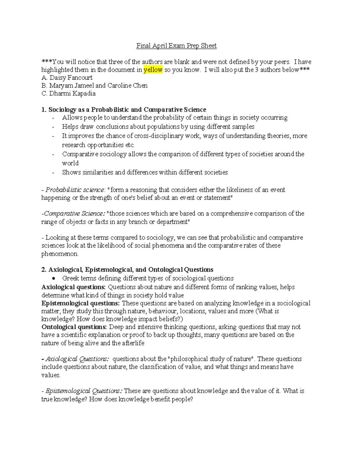 Final April Exam Prep Sheet[ 55] - Final April Exam Prep Sheet You will ...