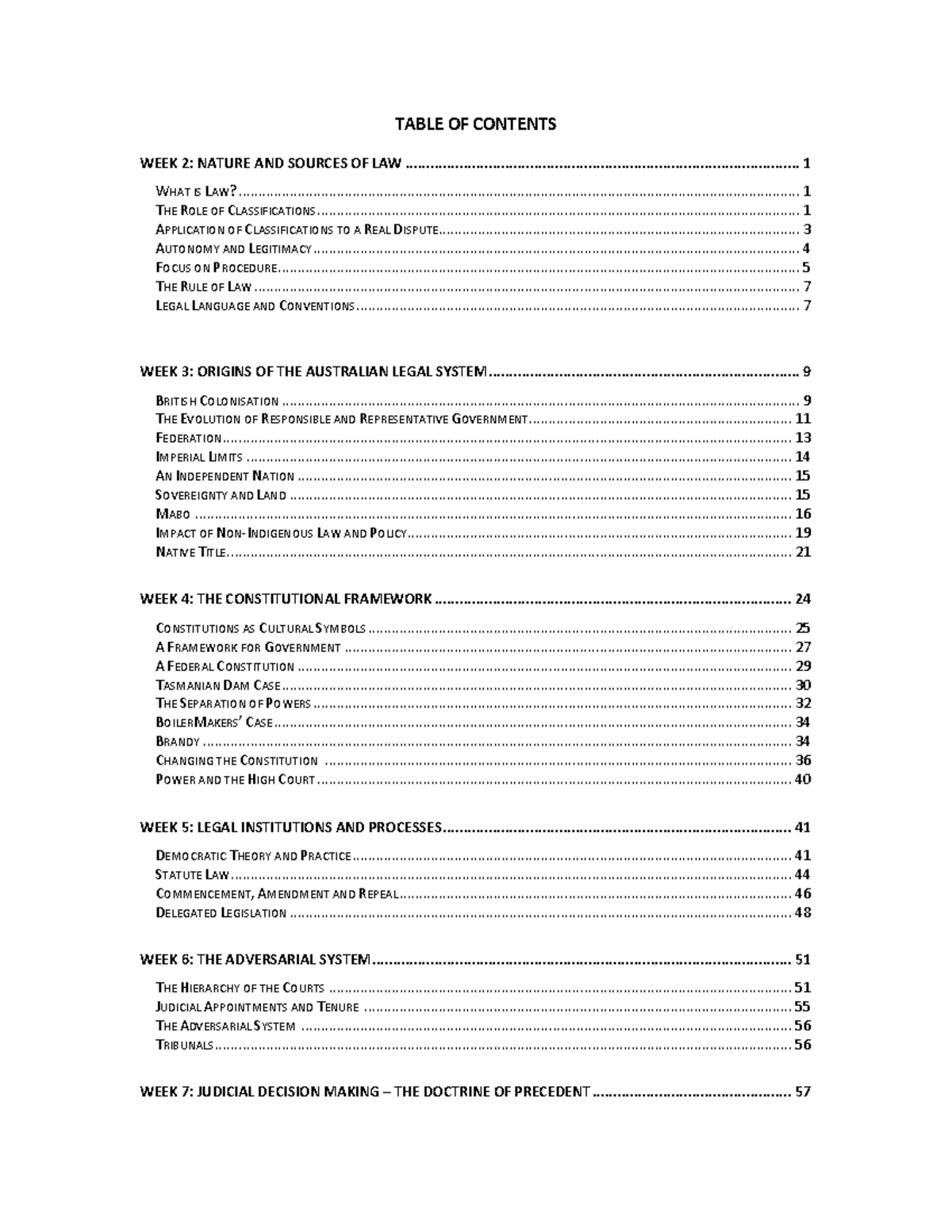 Table of Contents - Scaffold for notes - TABLE OF CONTENTS WEEK 2 ...