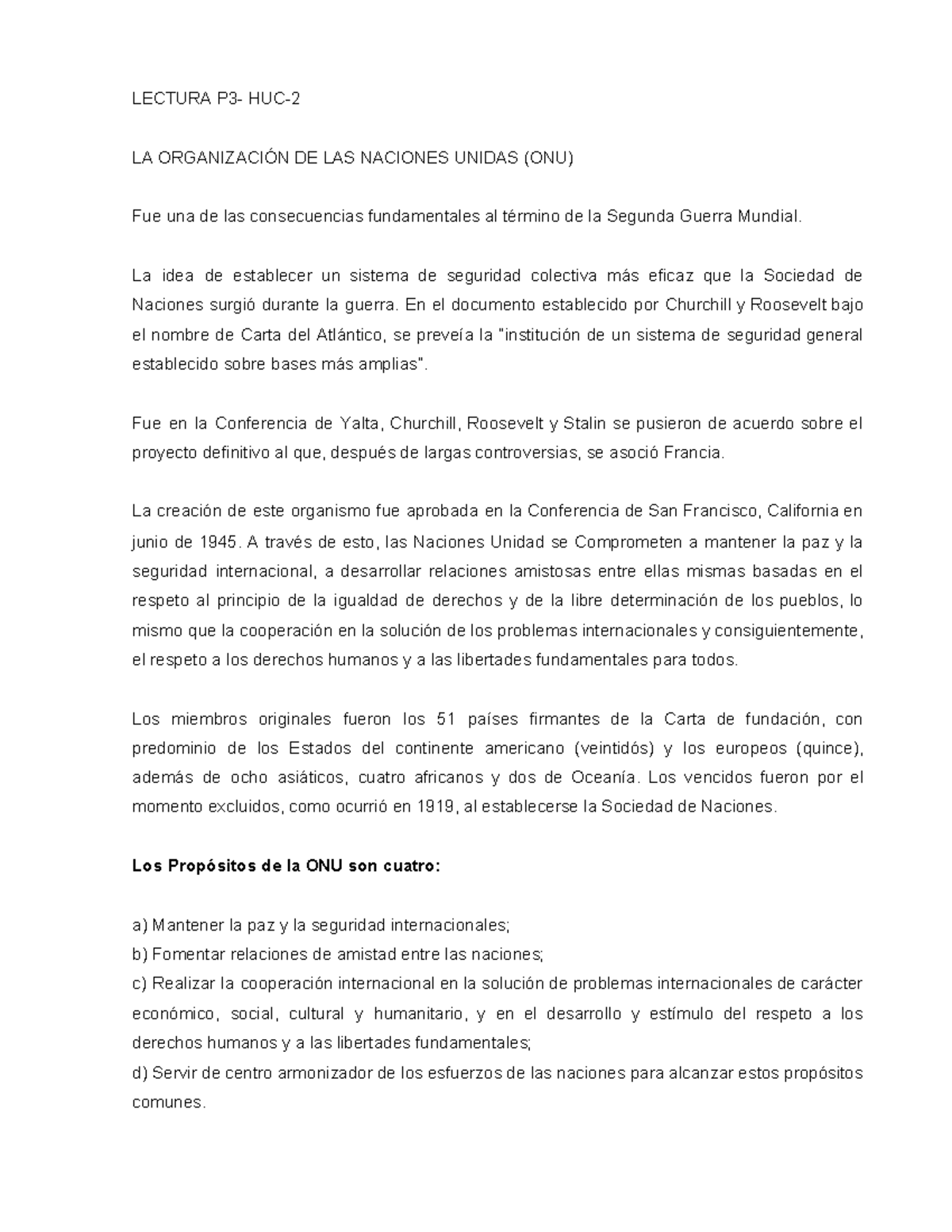 P3-HUC- Lectura 2-La Organización de las Naciones Unidas ONU - LECTURA ...