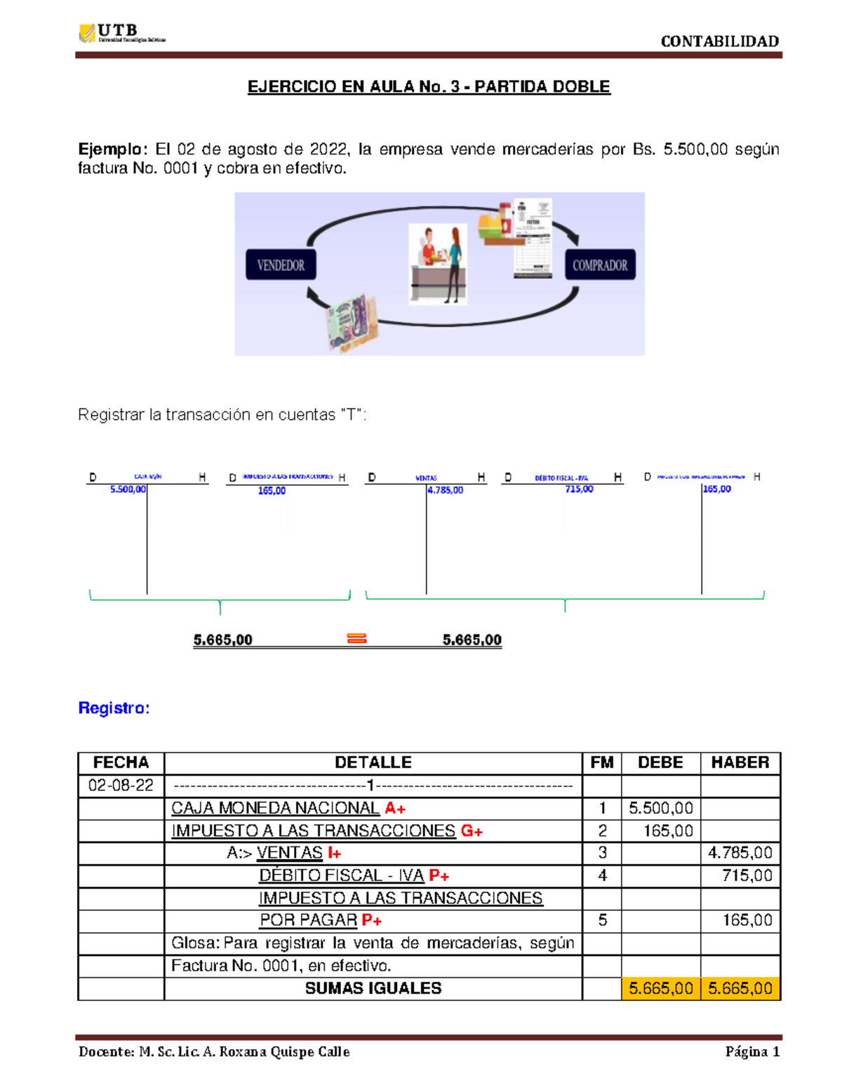 Ejercicio EN AULA No. 3 - Partida Doble - EJERCICIO EN AULA No. 3 - PARTIDA DOBLE Ejemplo: El 02 ...