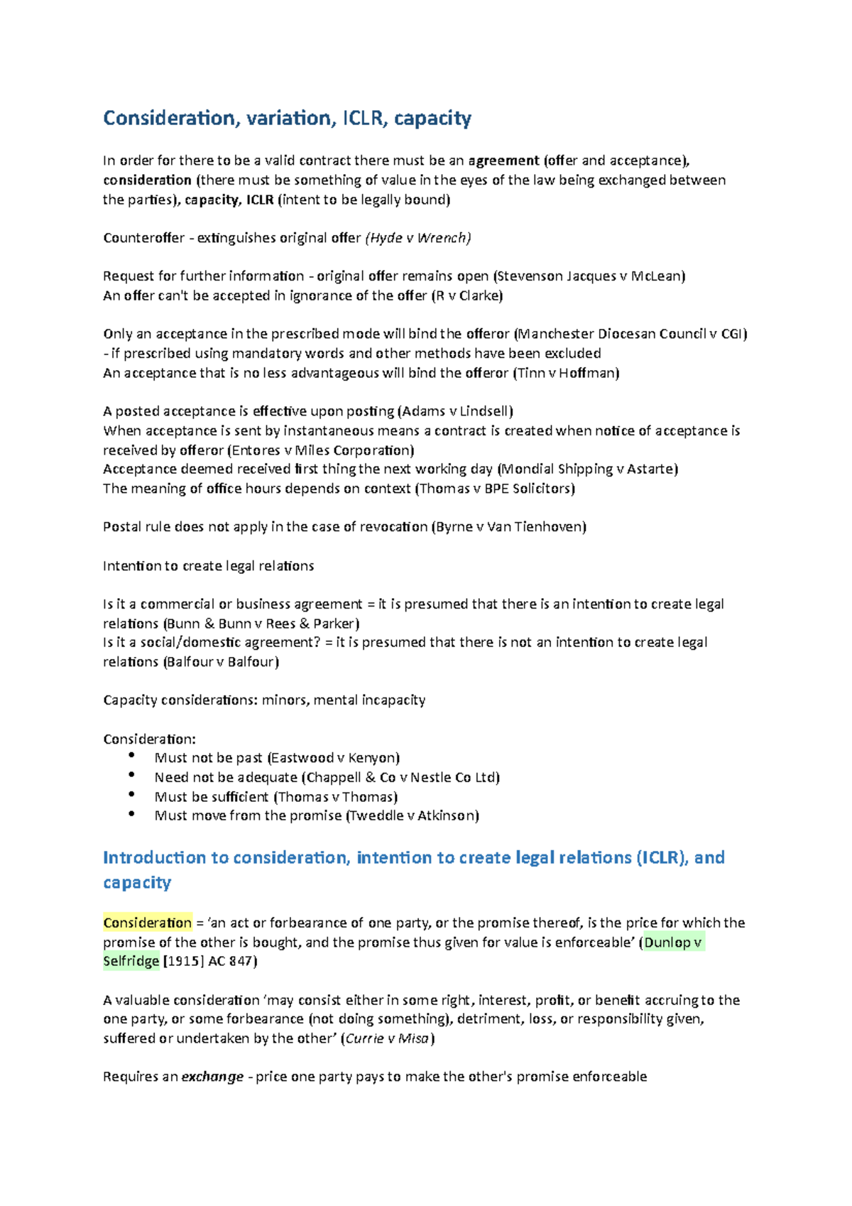 Prepare 2 - Comprehensive lecture 2 notes for Contract Law GDL ...