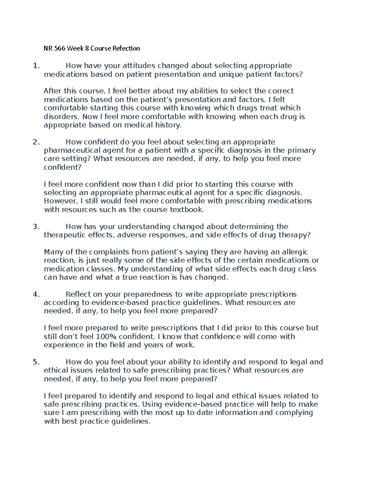 NR 566 Week 8 Course Reflection - NR 566 Week 8 Course Refection How have your attitudes changed ...