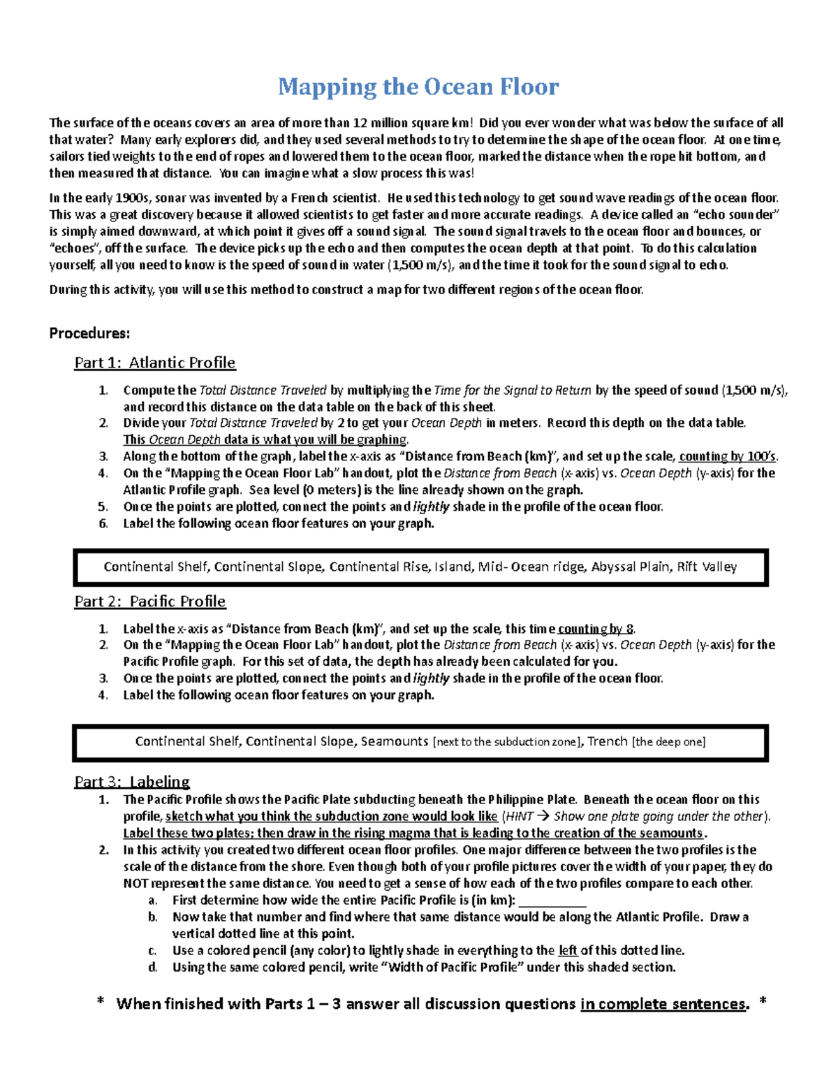 Map OCH - assigenment - Mapping the Ocean Floor The surface of the ...