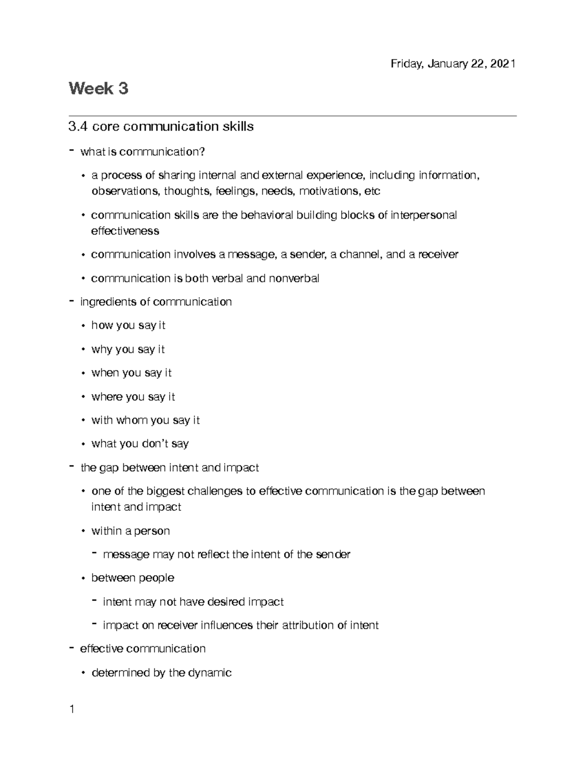 606 week 3 - lecture notes - Week 3 3 core communication skills - what ...