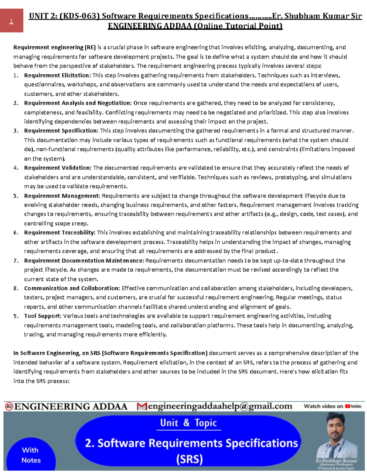 KDS 063 Software Engineering Unit 2 Er Shubham Kumar - ENGINEERING ...