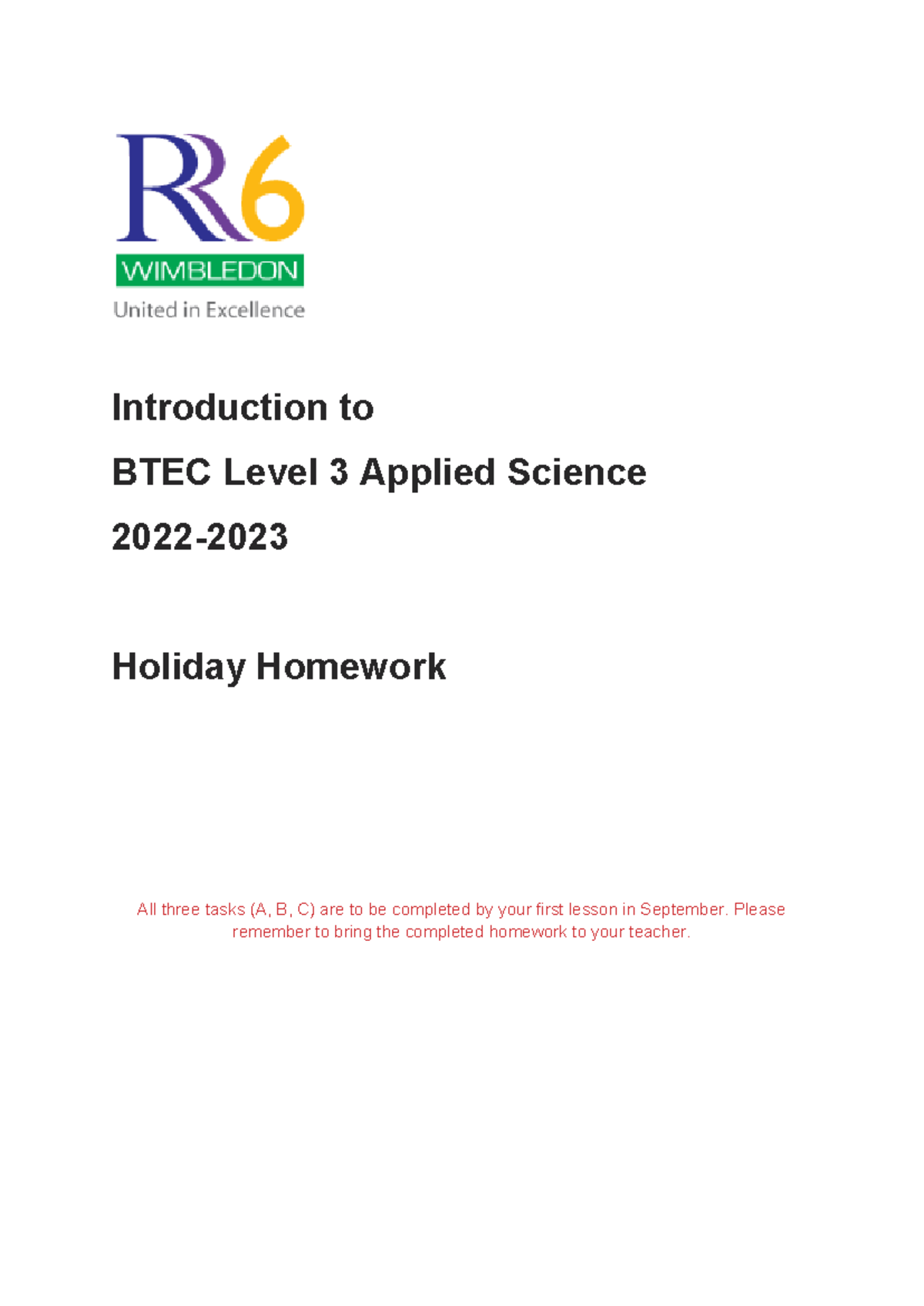 BTEC Applied Science Holiday Homework 2022 [LIVE] - Introduction to ...