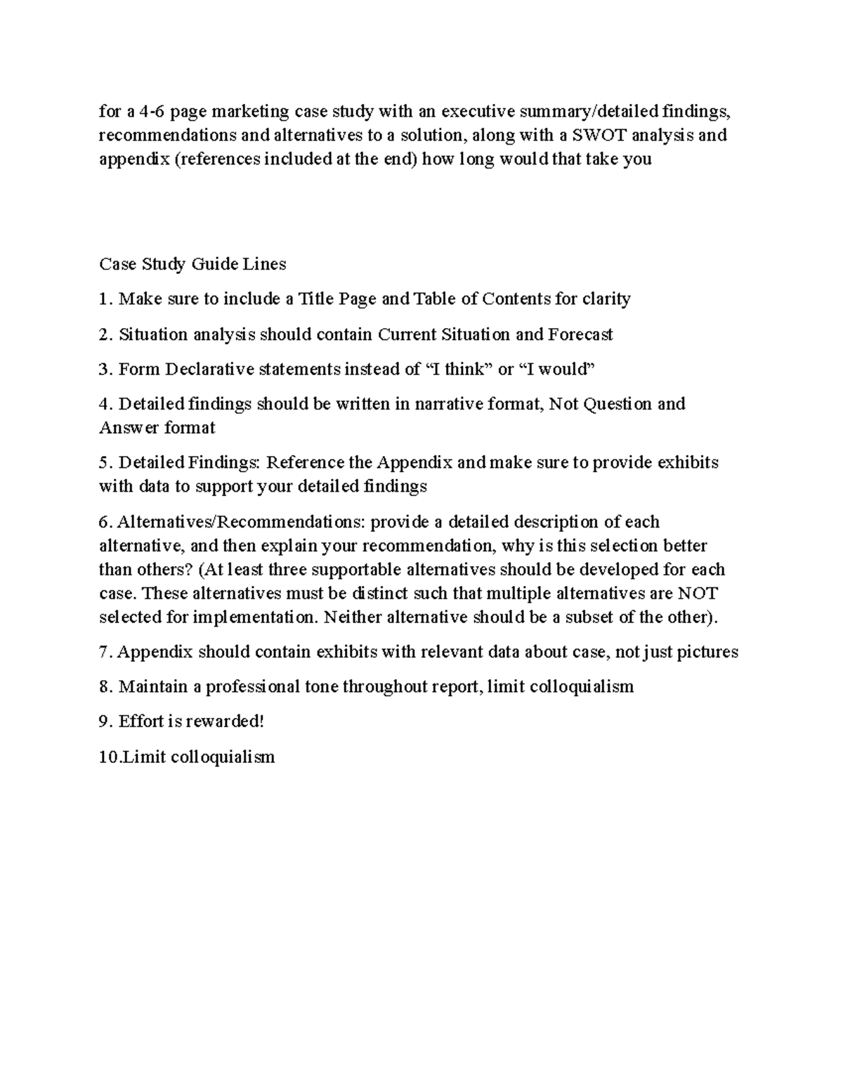 Case guidelines - for a 4-6 page marketing case study with an executive ...