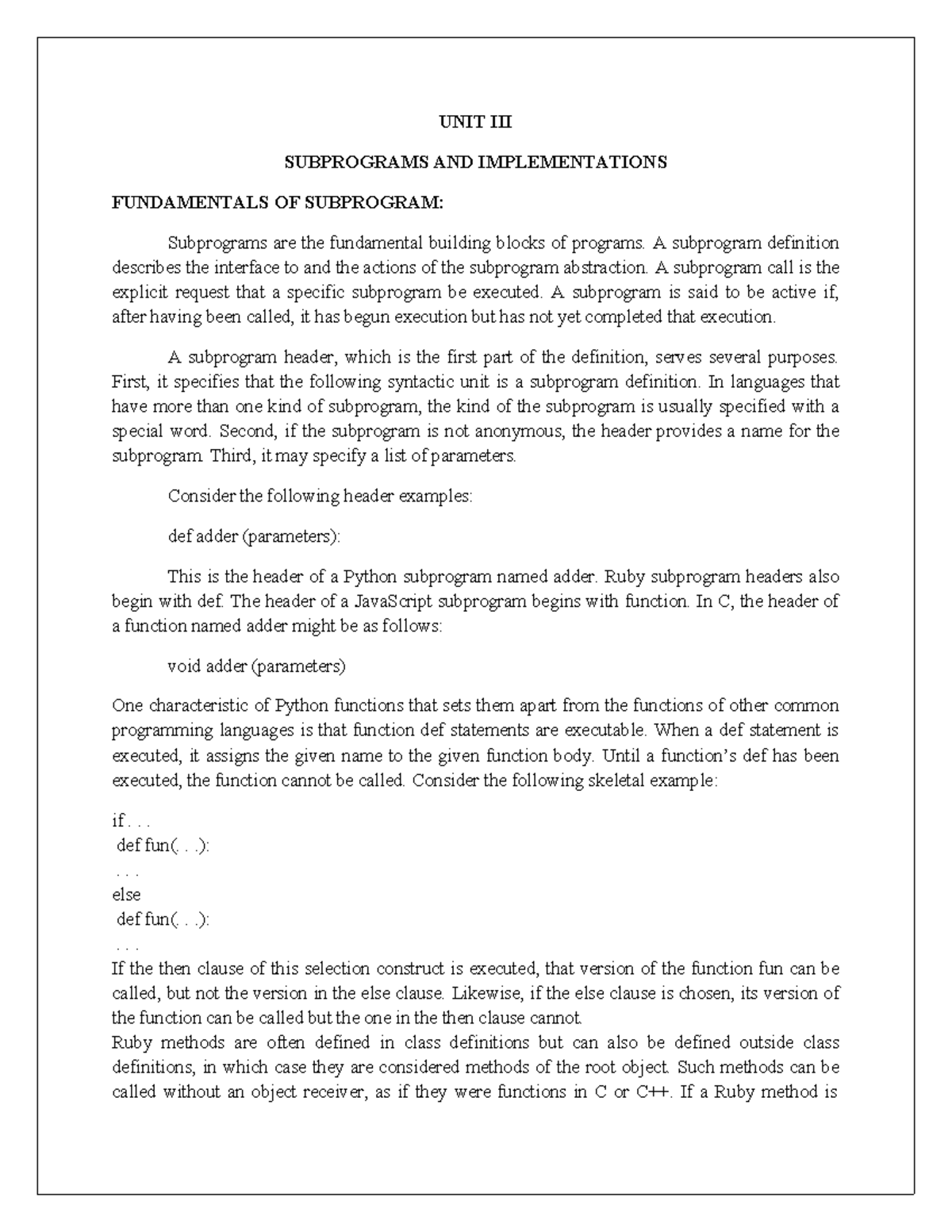PPL unit 3 notes - Principal of programming language - UNIT III ...