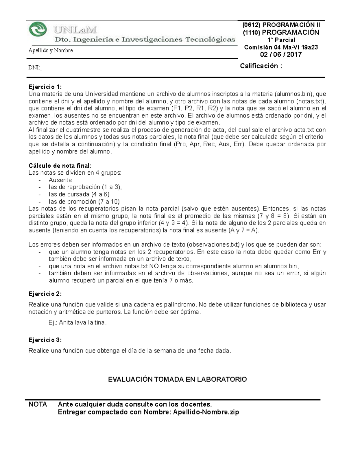 PI 2017 06 02 - Primer Parcial de Programacion con el profesor Federico ...