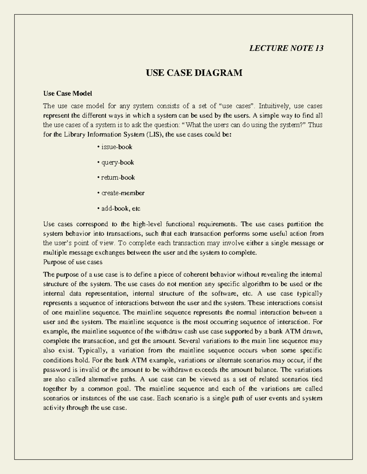 USE CASE Diagram Software Engineering - LECTURE NOTE 13 USE CASE ...
