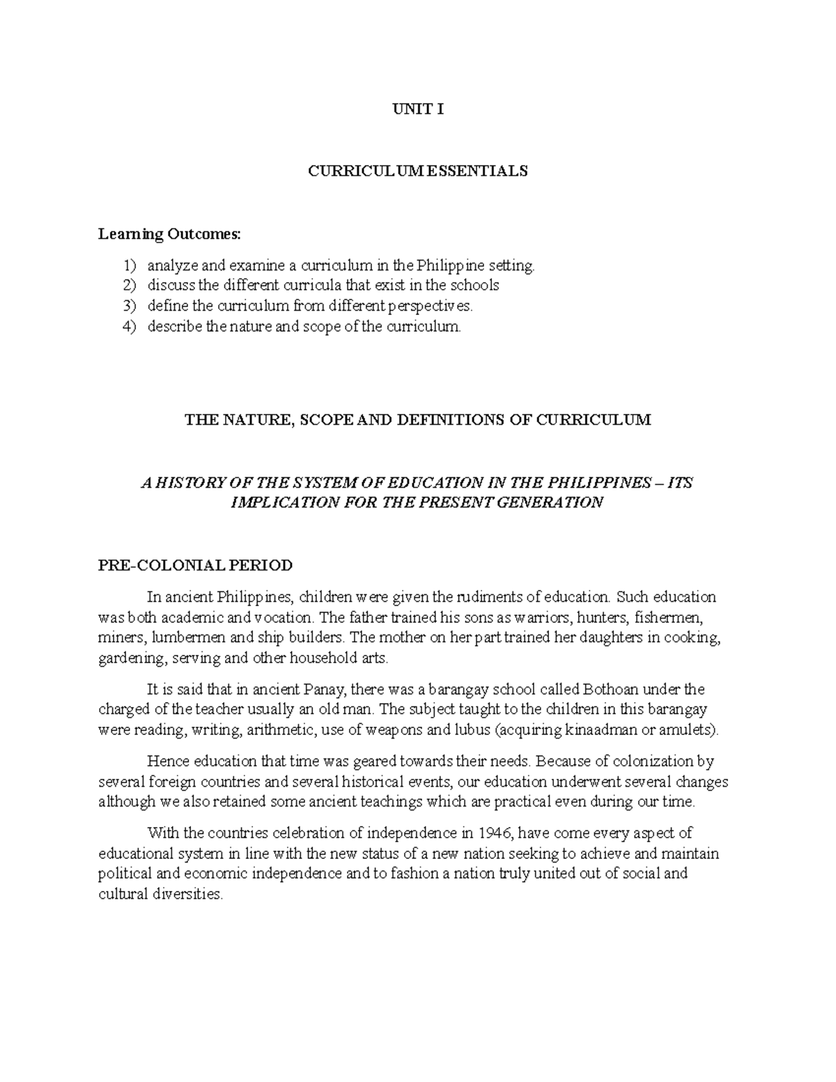 A.-Unit-1-Nature-Scope-and-Definition-of-Curriculum 2 - UNIT I CURRICULUM ESSENTIALS Learning ...