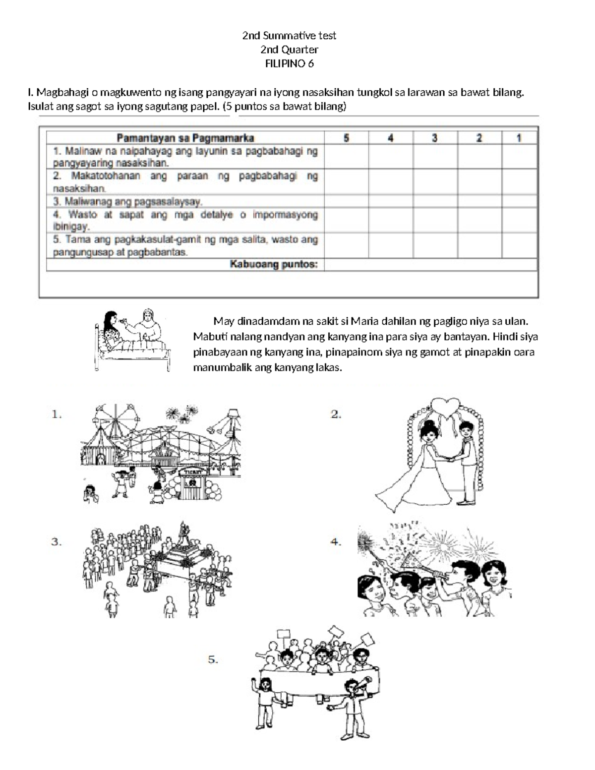 2nd Summative test Grade 6 - BEED - General - 2nd Summative test 2nd ...