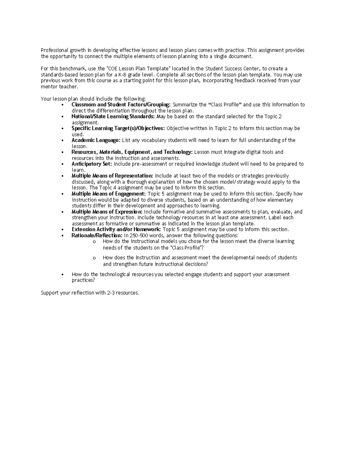 Week 6 ELM Benchmark - This assignment was for the class Instructional ...