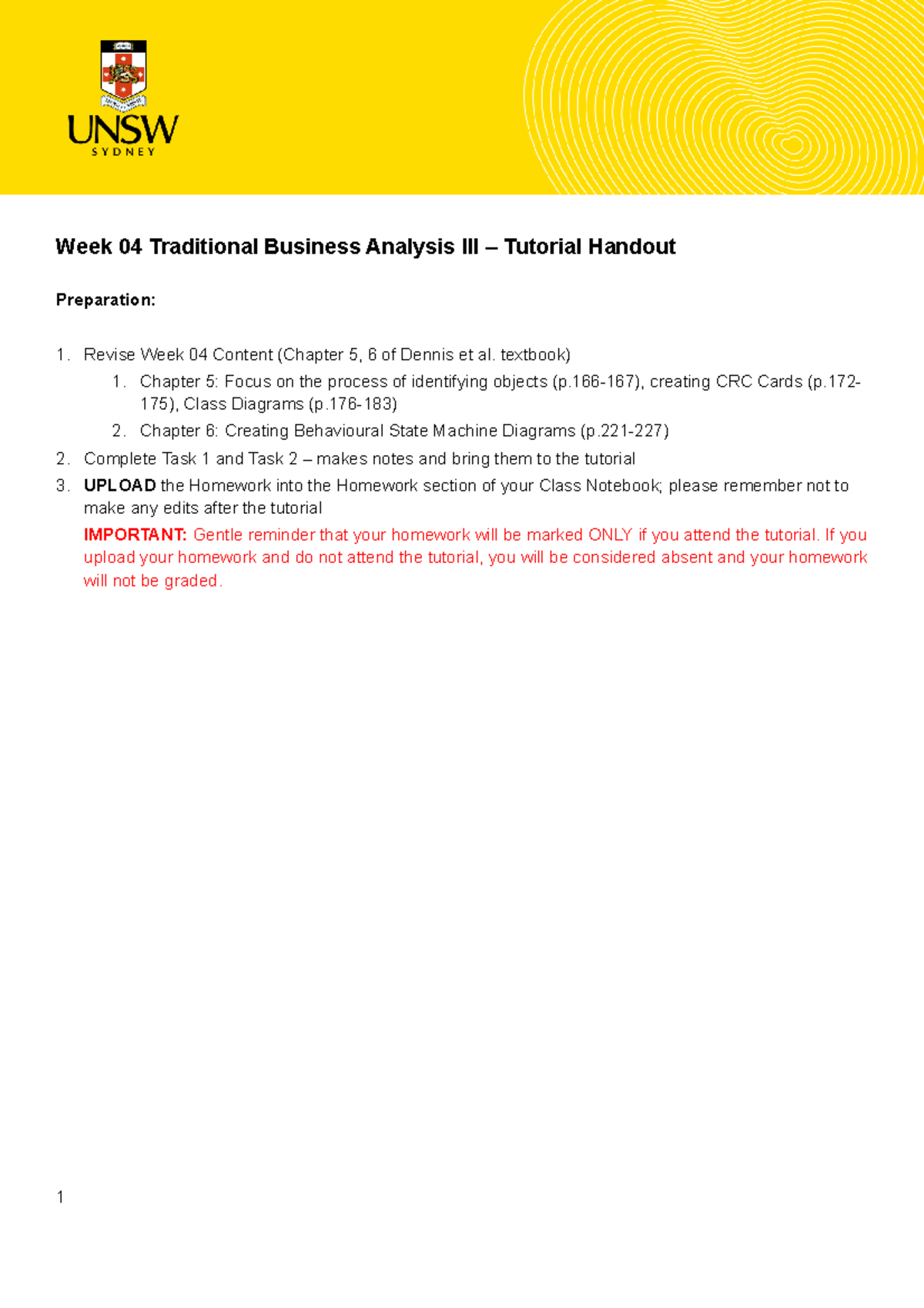 Week 4 Tutorial Handout - Week 04 Traditional Business Analysis III ...