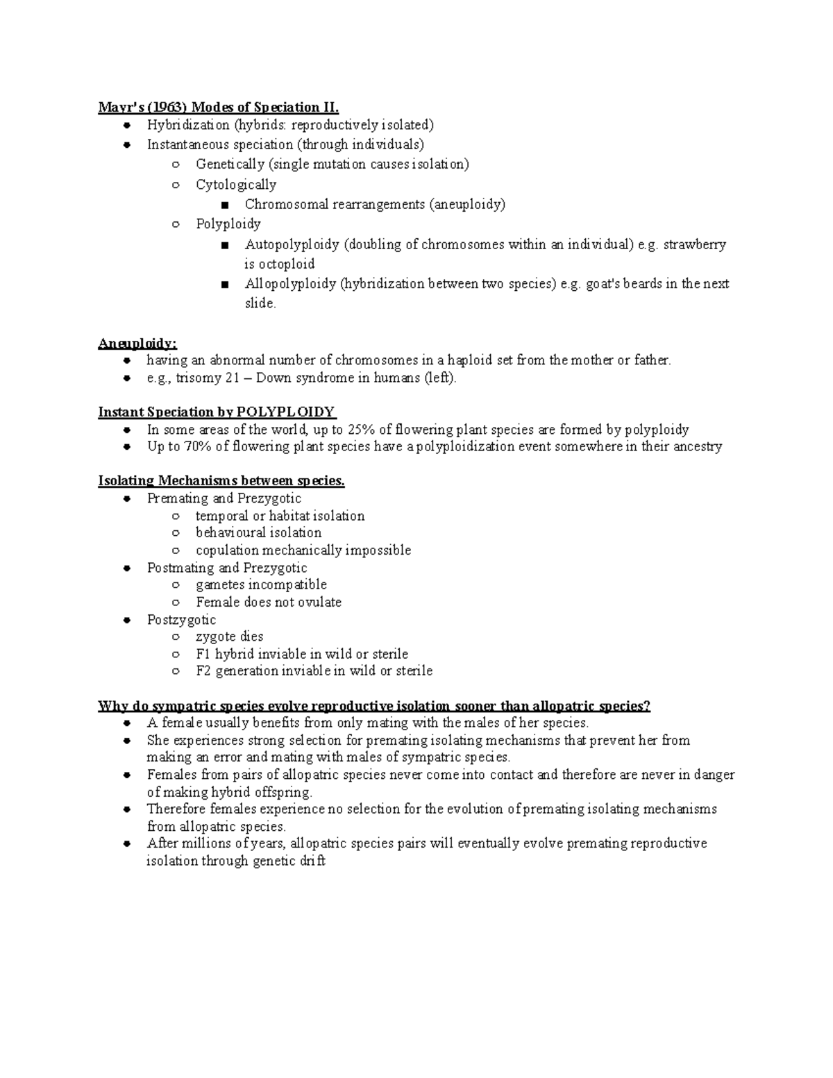 Evolution notes part 3 - Mayr's (1963) Modes of Speciation II ...