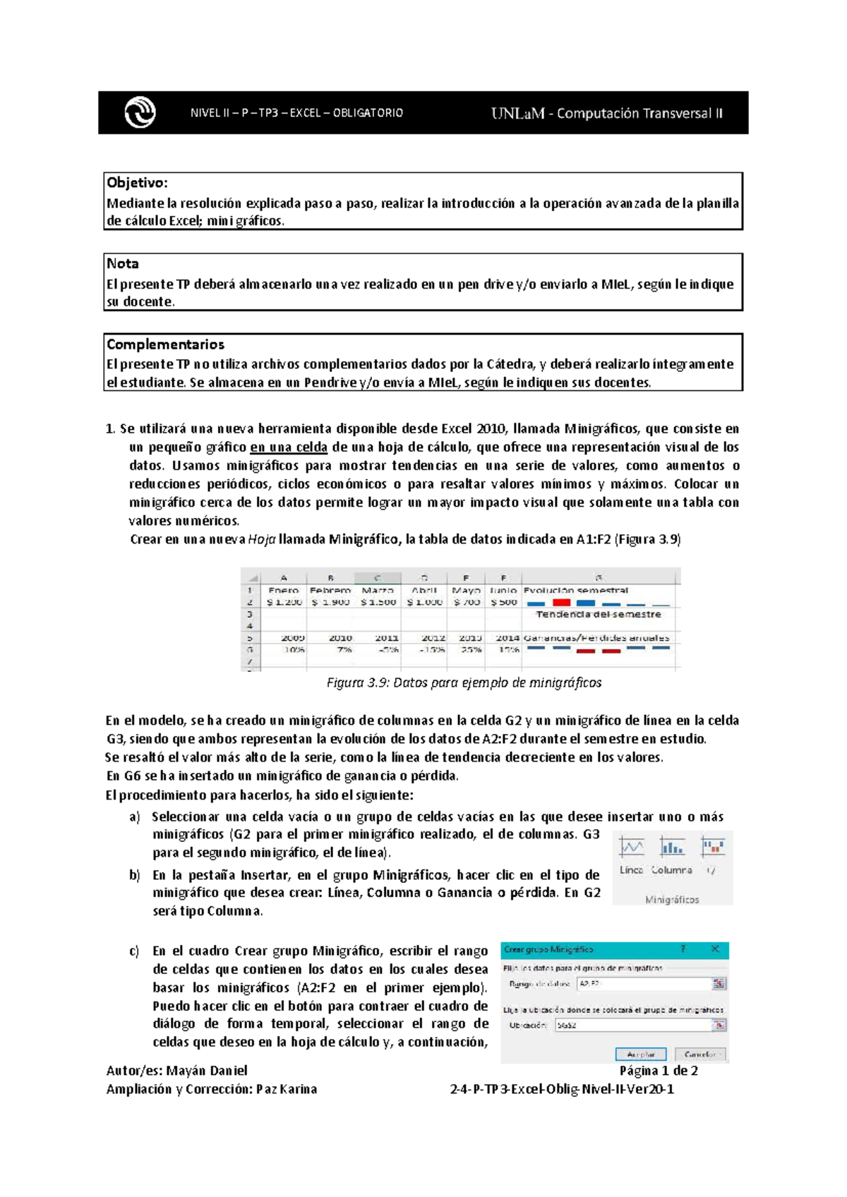 2 4 P TP3 Excel Oblig Nivel II Ver20 1 - NIVEL II – P – TP3 – EXCEL – OBLIGATORIO Autor/es ...