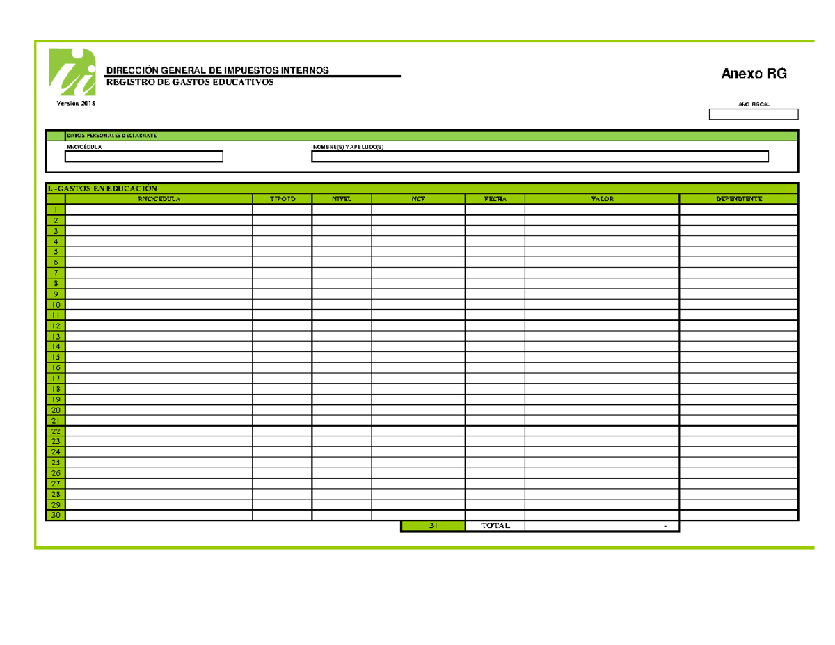 Copia de Formulario IR-1-2018 Anexo RG - DATOS PERSONALES DECLARANTE ...