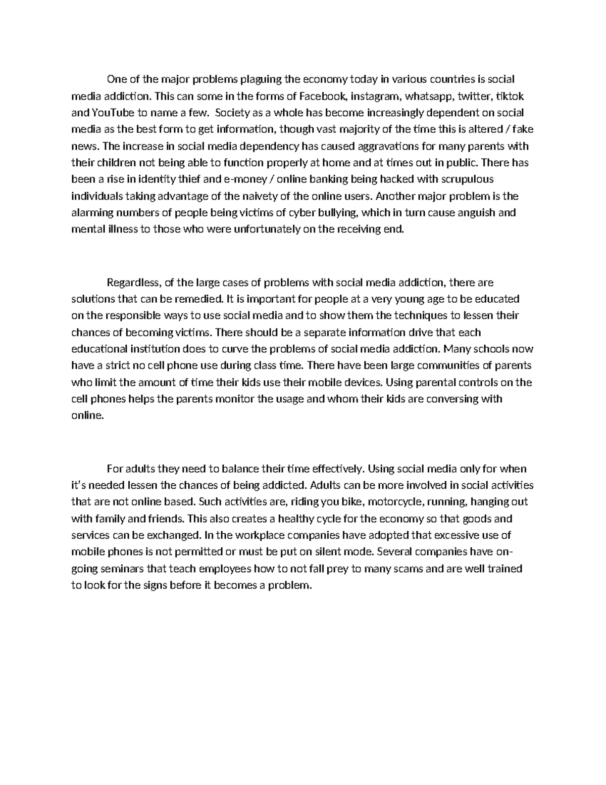 Applied econ socmed addiction - One of the major problems plaguing the ...