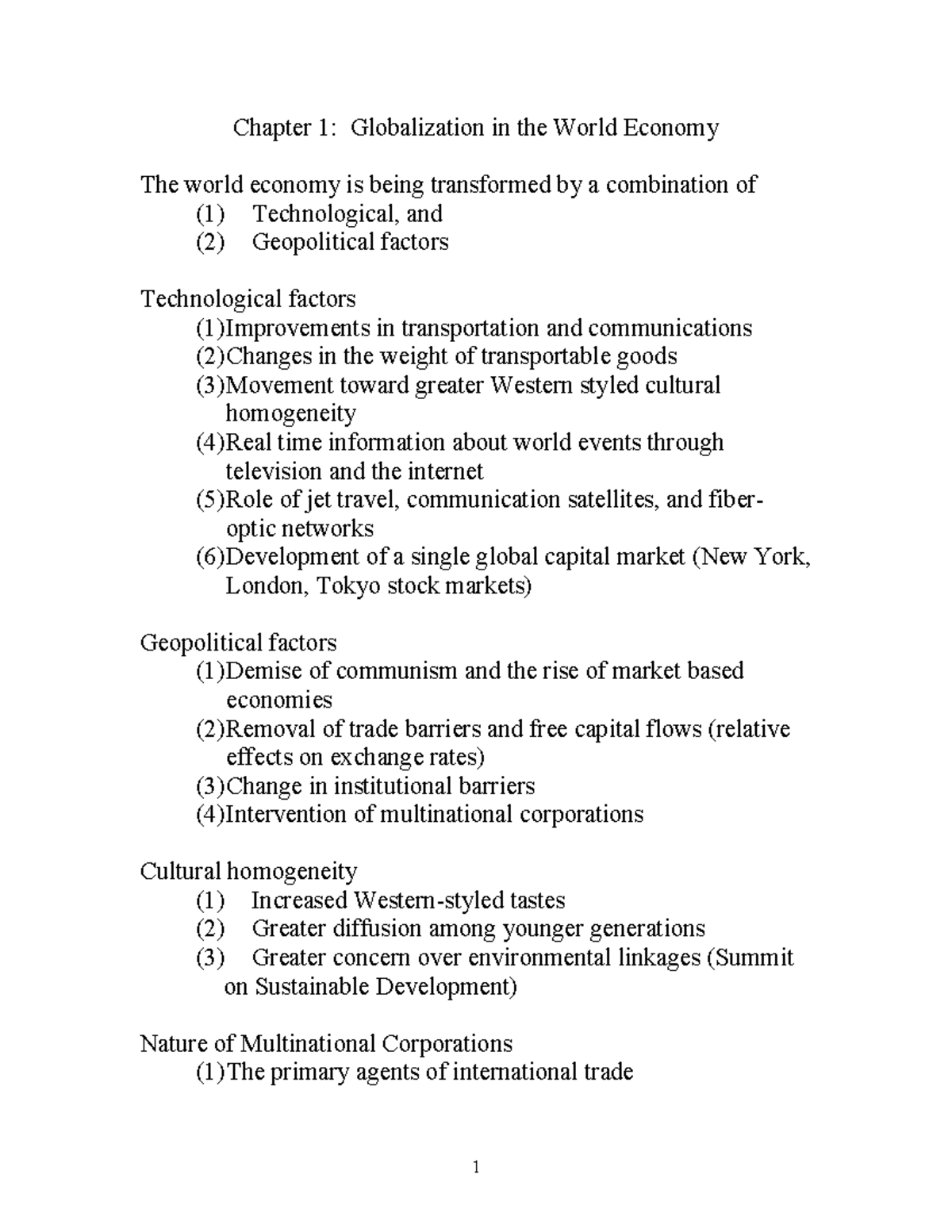 Concepts from Chapter 1 - Chapter 1: Globalization in the World Economy The world economy is ...