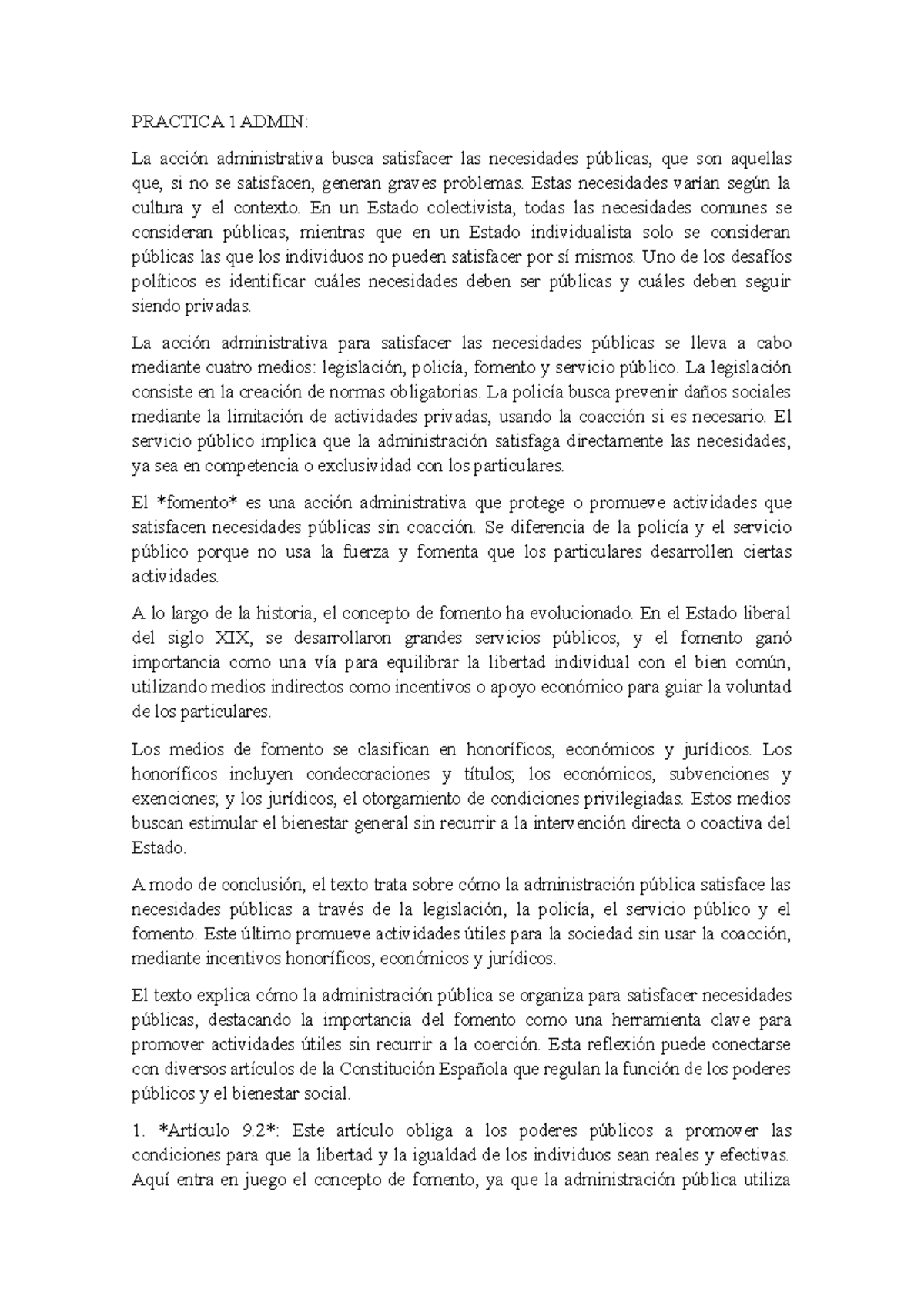 Practica 1 Admin II - PRACTICA 1 ADMIN: La acción administrativa busca satisfacer las ...