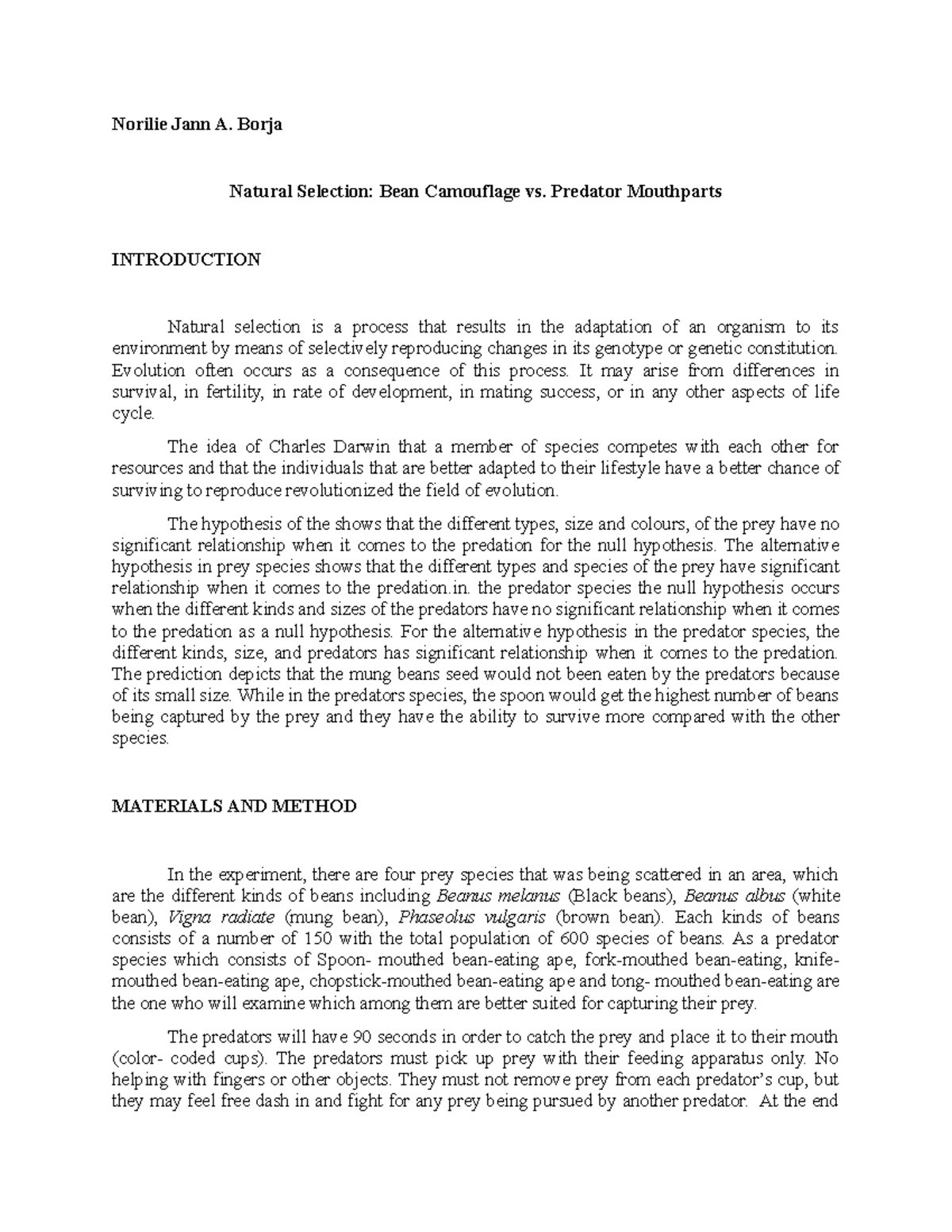 Evolutionary bio written report - Norilie Jann A. Borja Natural ...