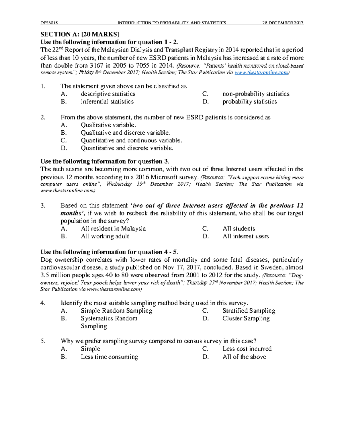 Sample/practice exam 28 December 2017, questions Part 1 - SECTION A ...