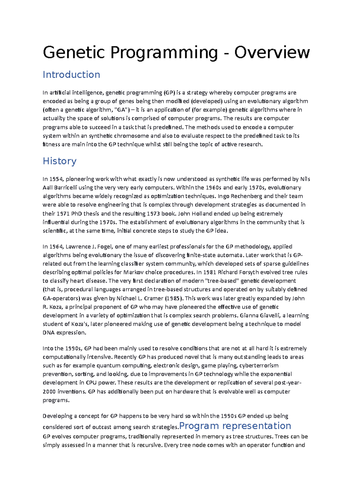 Genetic Programming - GP Summary - Genetic Programming - Overview ...