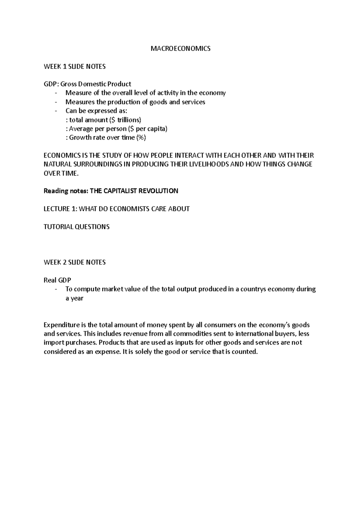 Macroeconomics Notes from week 1 and week 2 - MACROECONOMICS WEEK 1 ...