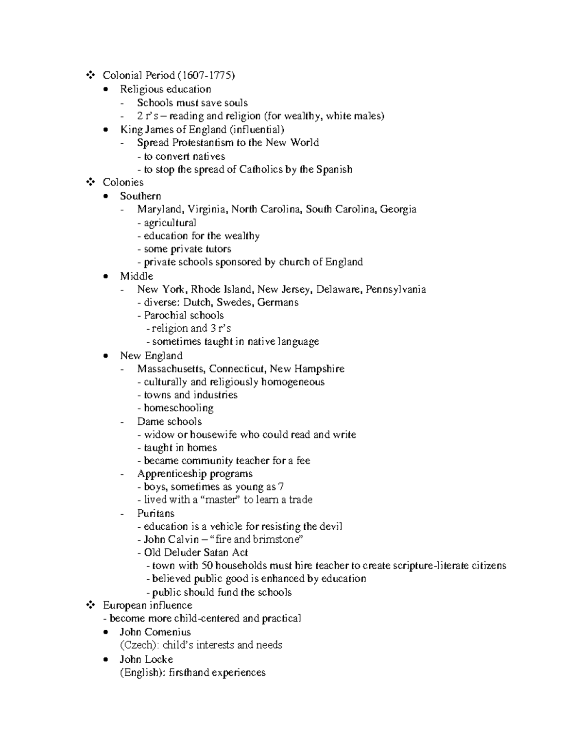 Summary - Colonial Period (1607-1775) Religious education - Schools ...