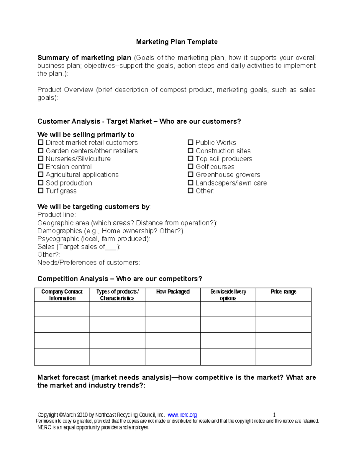 Marketing plan template - Marketing Plan Template Summary of marketing ...